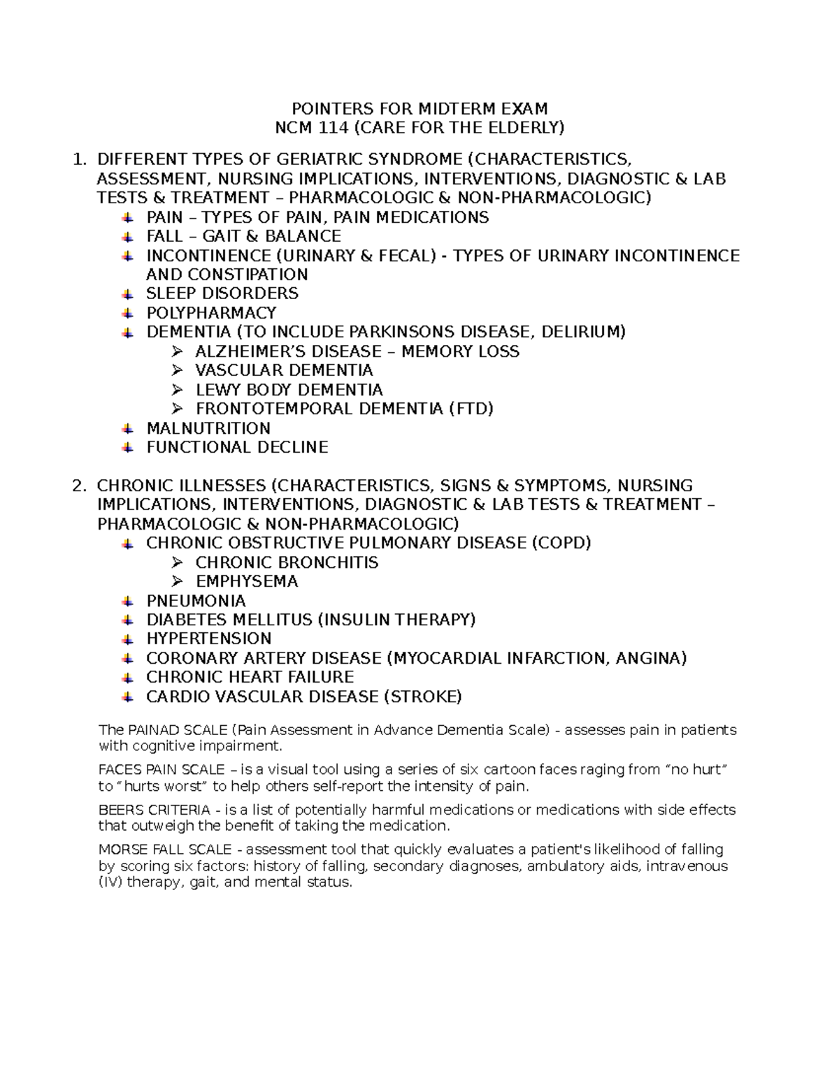 Midterm Exam Pointers for NCM 114: Geriatric Care Insights - Studocu