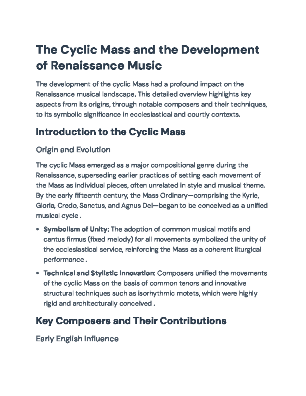 Cyclic Mass (MUS 301): Key Composers & Innovations in Renaissance Music ...