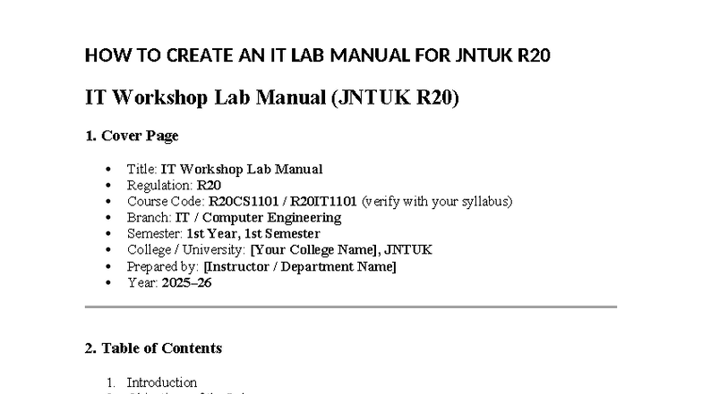 JNTUK R20 IT Workshop Lab Manual Creation Guide - Studocu