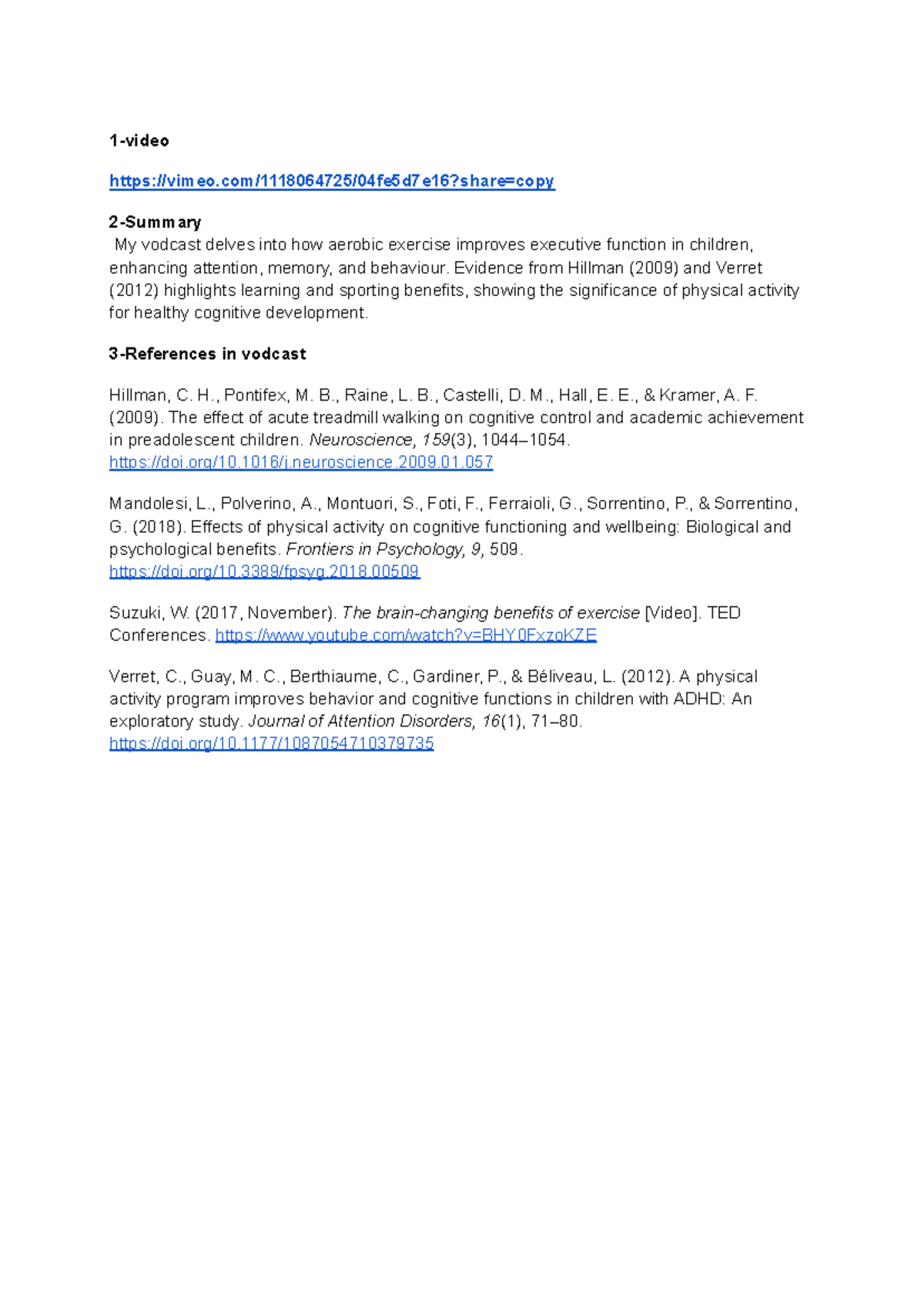 Vodcast Assessment: Aerobic Exercise & Cognitive Function in Children ...