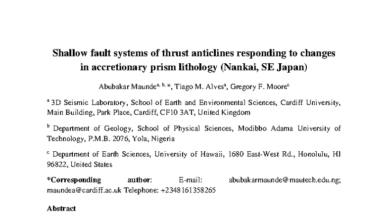 Shallow Fault Systems in Thrust Anticlines: Insights from Nankai, SE ...