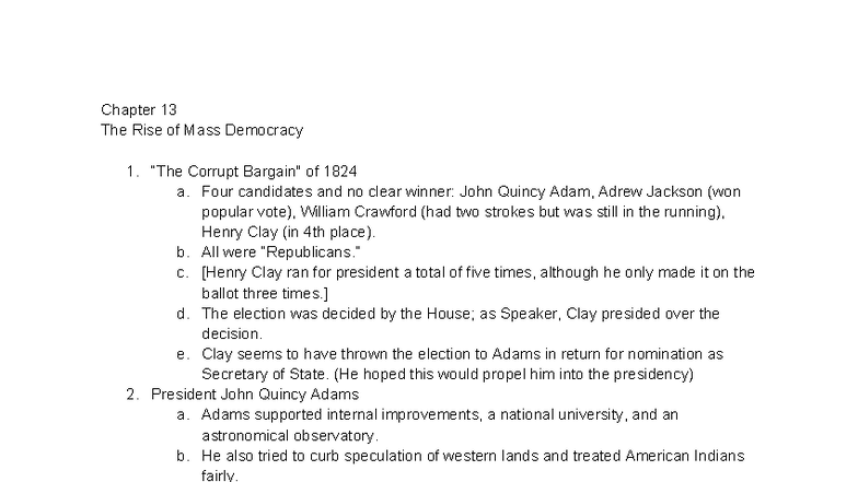 Chapter 13: The Rise of Mass Democracy and Key Events (HIST101) - Studocu