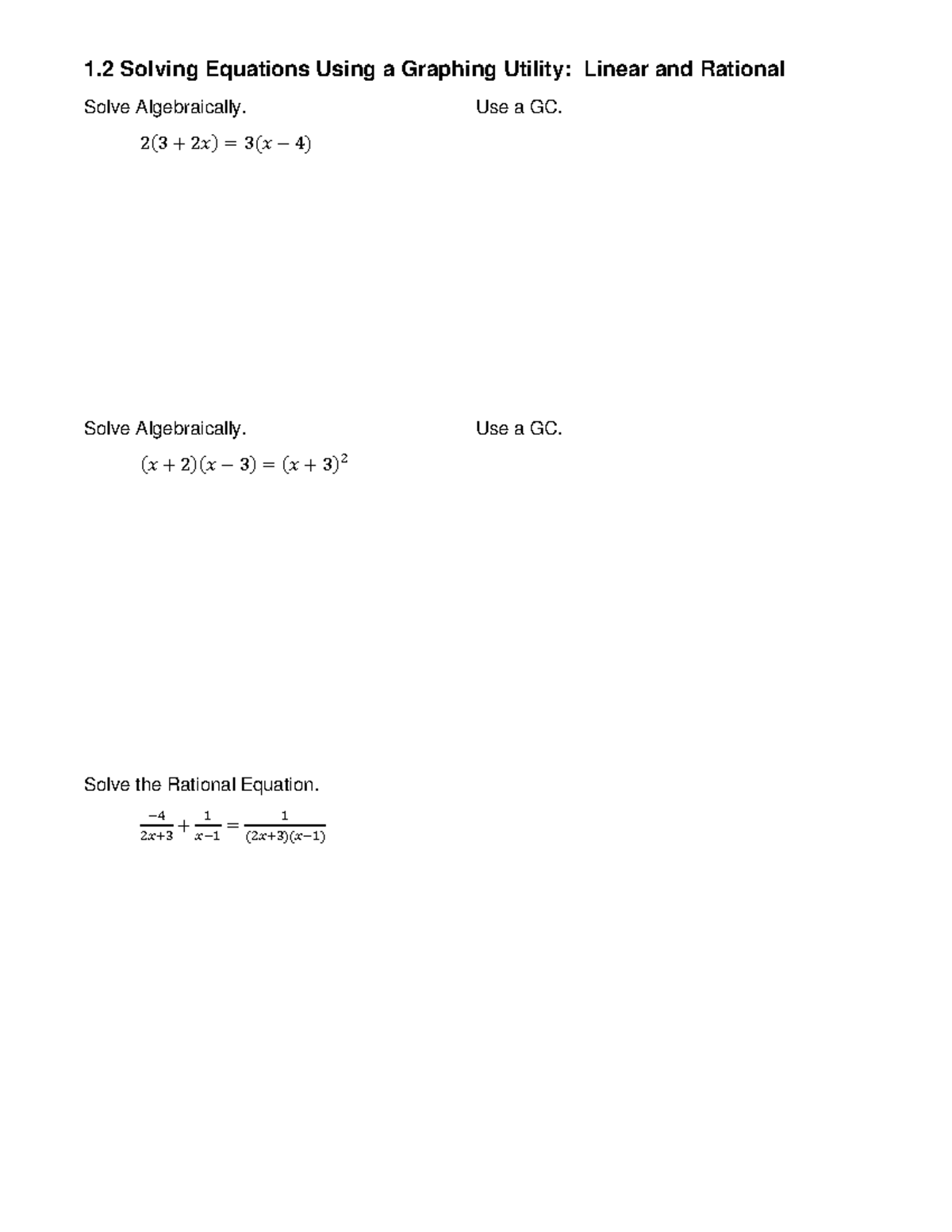 Guided Notes: Solving Equations with Graphing Utility MATH1200 - Studocu