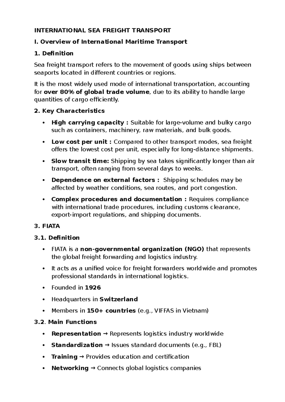 INTL SEA FREIGHT TRANSPORT I: Overview & Key Characteristics - Studocu