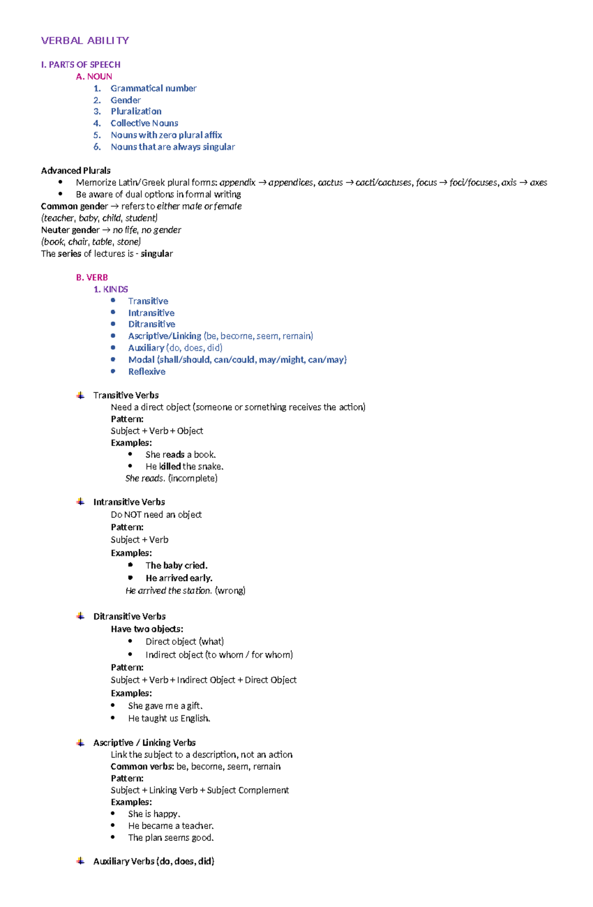 Civil Service Exam English Reviewer: Verbal Ability & Parts of Speech ...