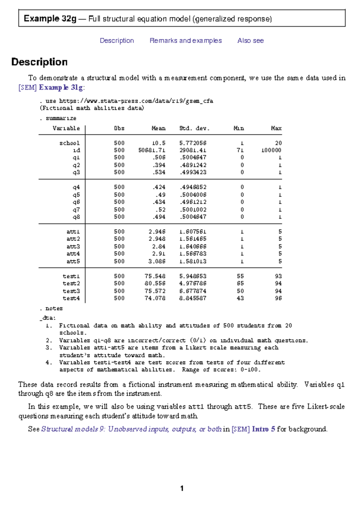 Example 32g: Full Structural Equation Model with Measurement Component ...