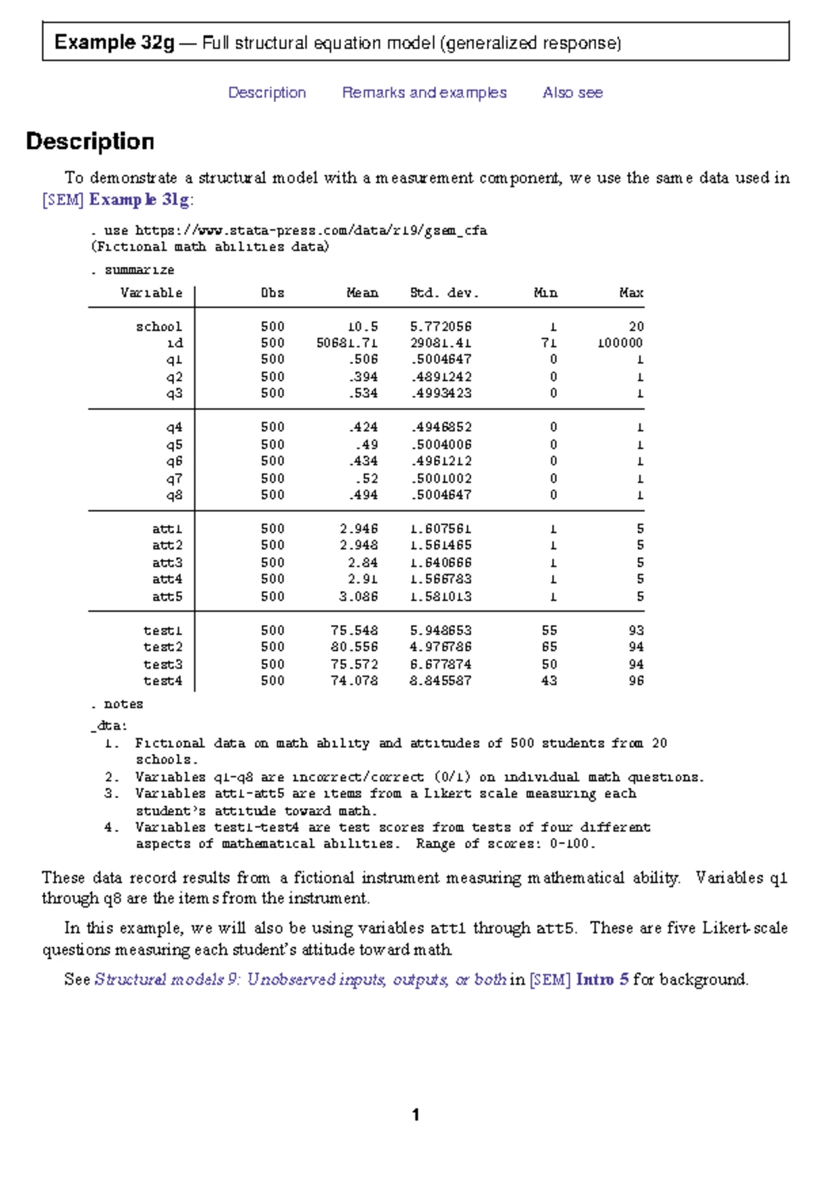 Example 27g: Generalized Response Measurement Model in SEM Analysis ...