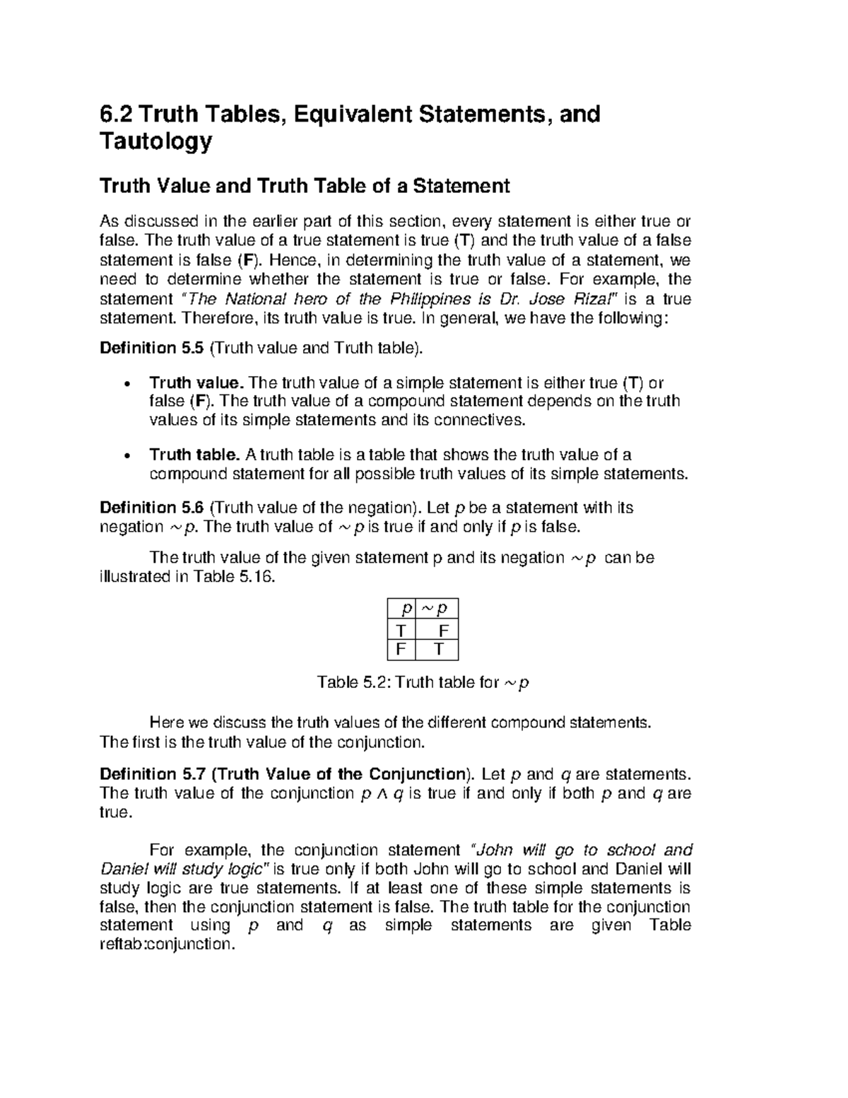 Lesson 6 mmmwwww gm math - 6 Truth Tables, Equivalent Statements, and ...
