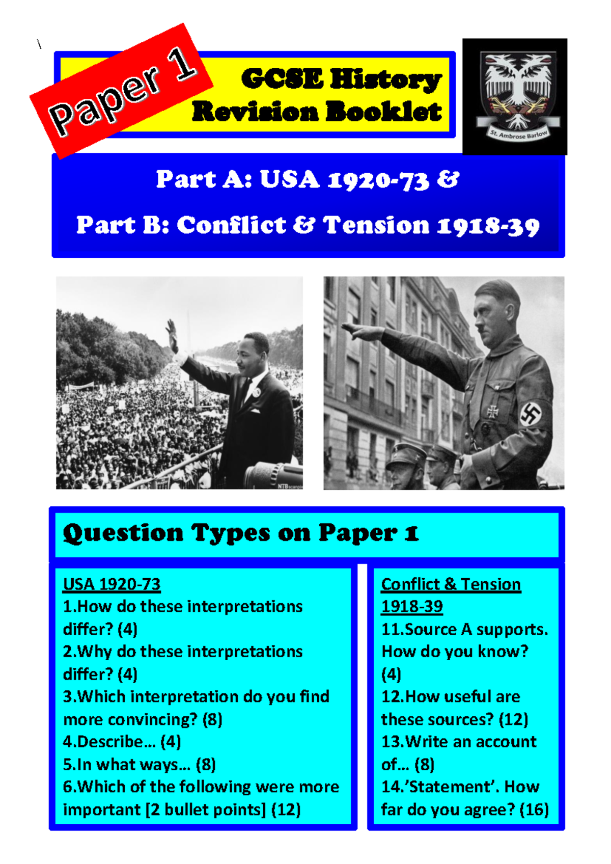 GCSE History Paper 1 Revision Guide: USA 1920-73 & Conflict 1918-39 ...