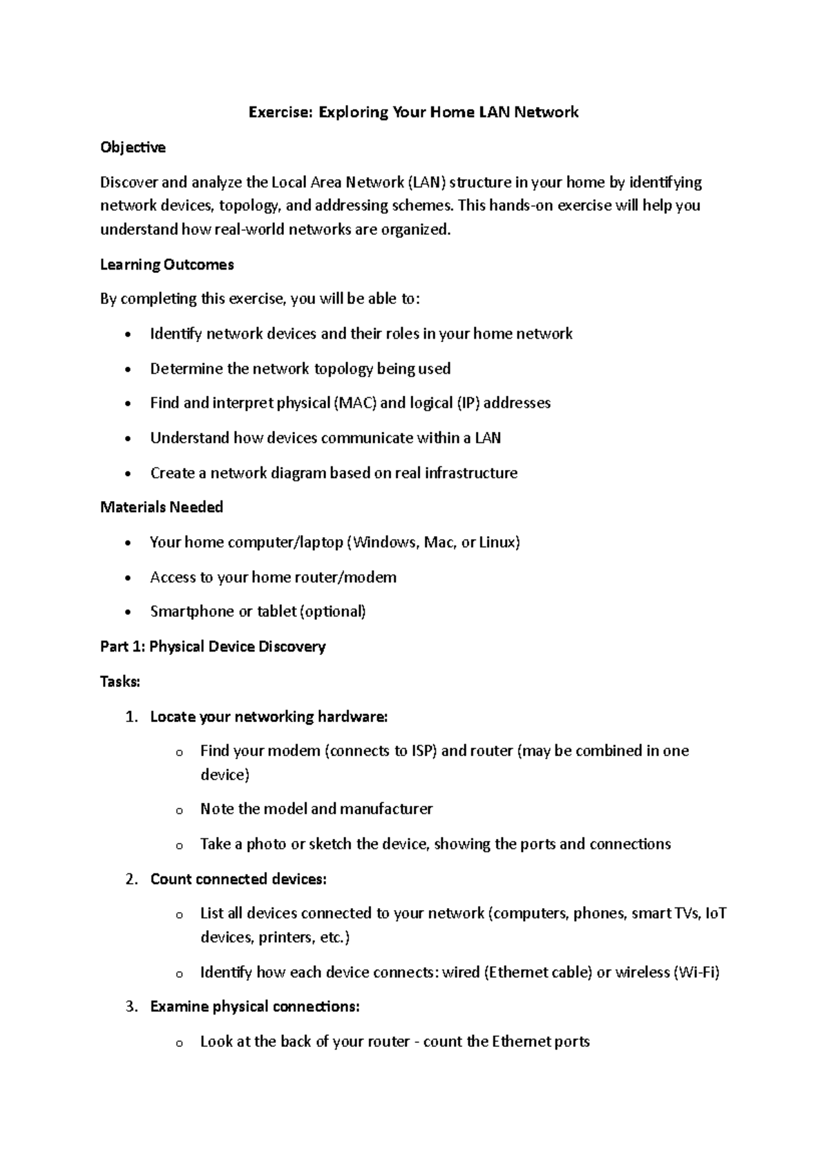 Homework: Exploring Your Home LAN Network (Course Code: NET101) - Studocu