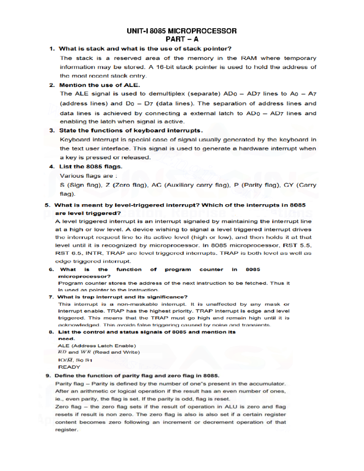MPMC Material - Microprocessor and Microcontroller - UNIT-I 8085 MICROPROCESSOR PART – A PART ...