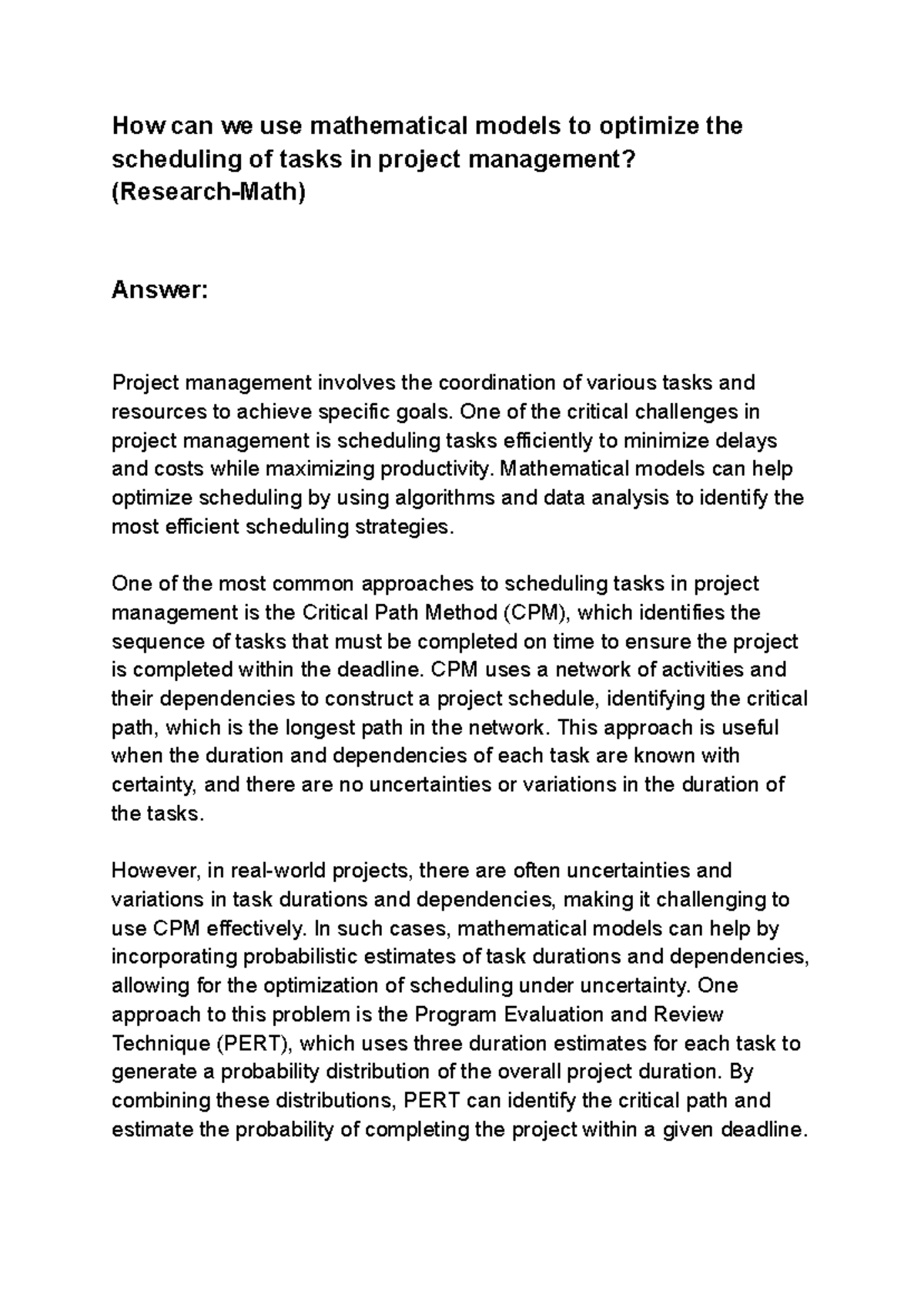 How can we use mathematical models to optimize the scheduling of tasks ...