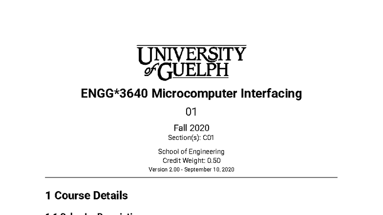 Microcomputer Interfacing C01 F20 Course Outline and Exam Details - Studocu