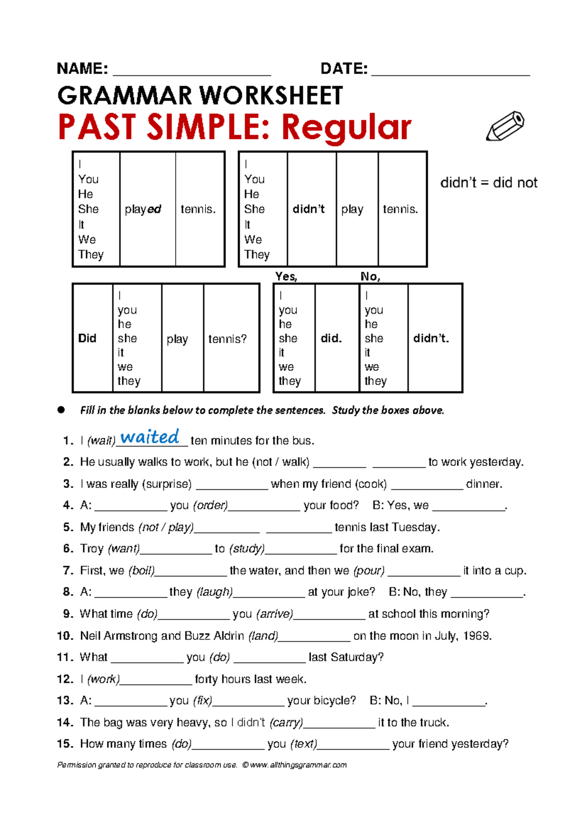 ENG 101: Past Simple Grammar Worksheet Exercises - Studocu