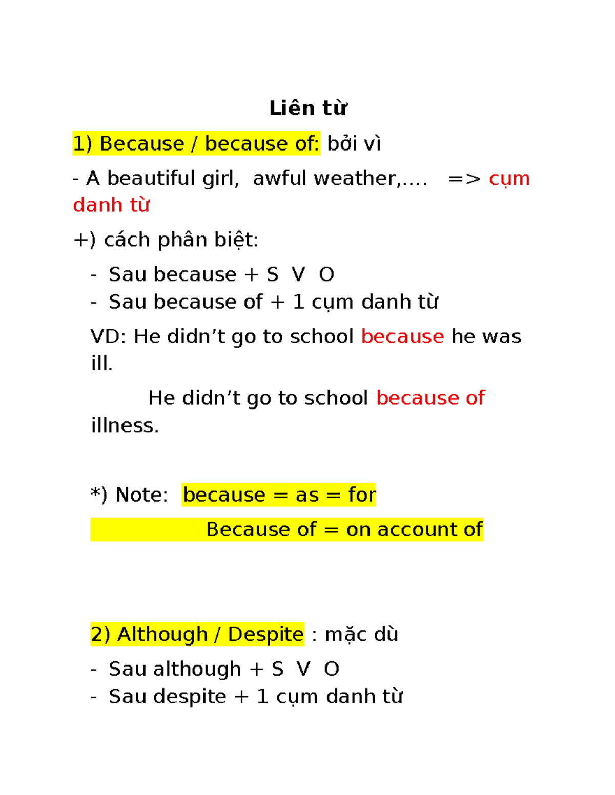 Liên từ - Word Form: Grammar Notes and Exercises - Studocu