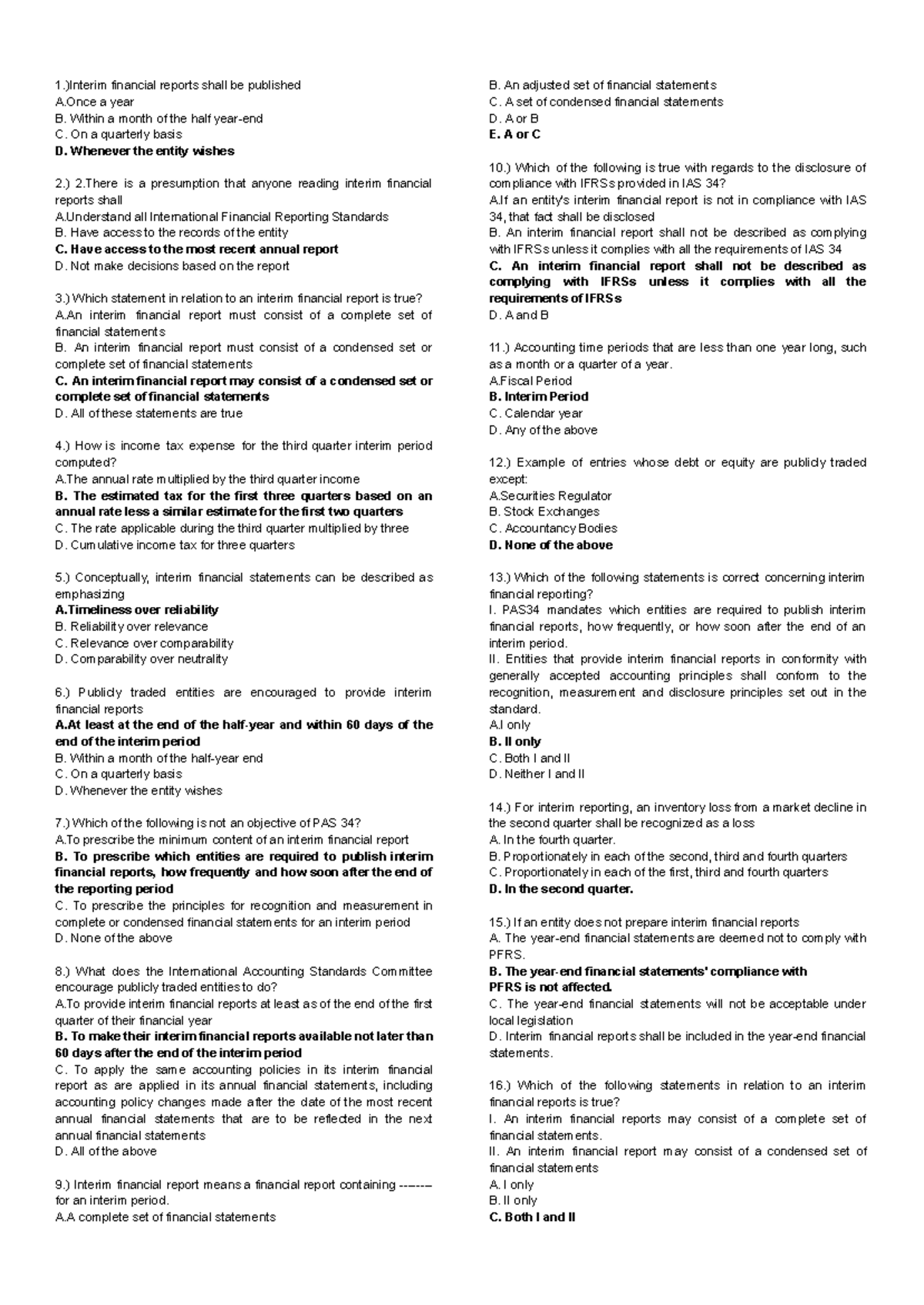 PAS-34-Reviewer: Key Concepts and True/False Insights on Interim ...