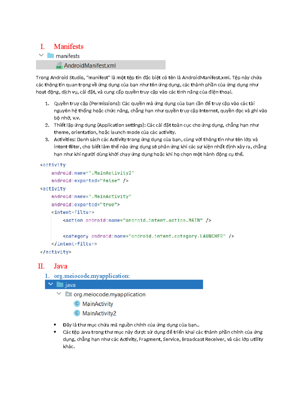 Phân tích các thành phần trong activity - I. Manifests Trong Android Studio, "manifest" là - Studocu