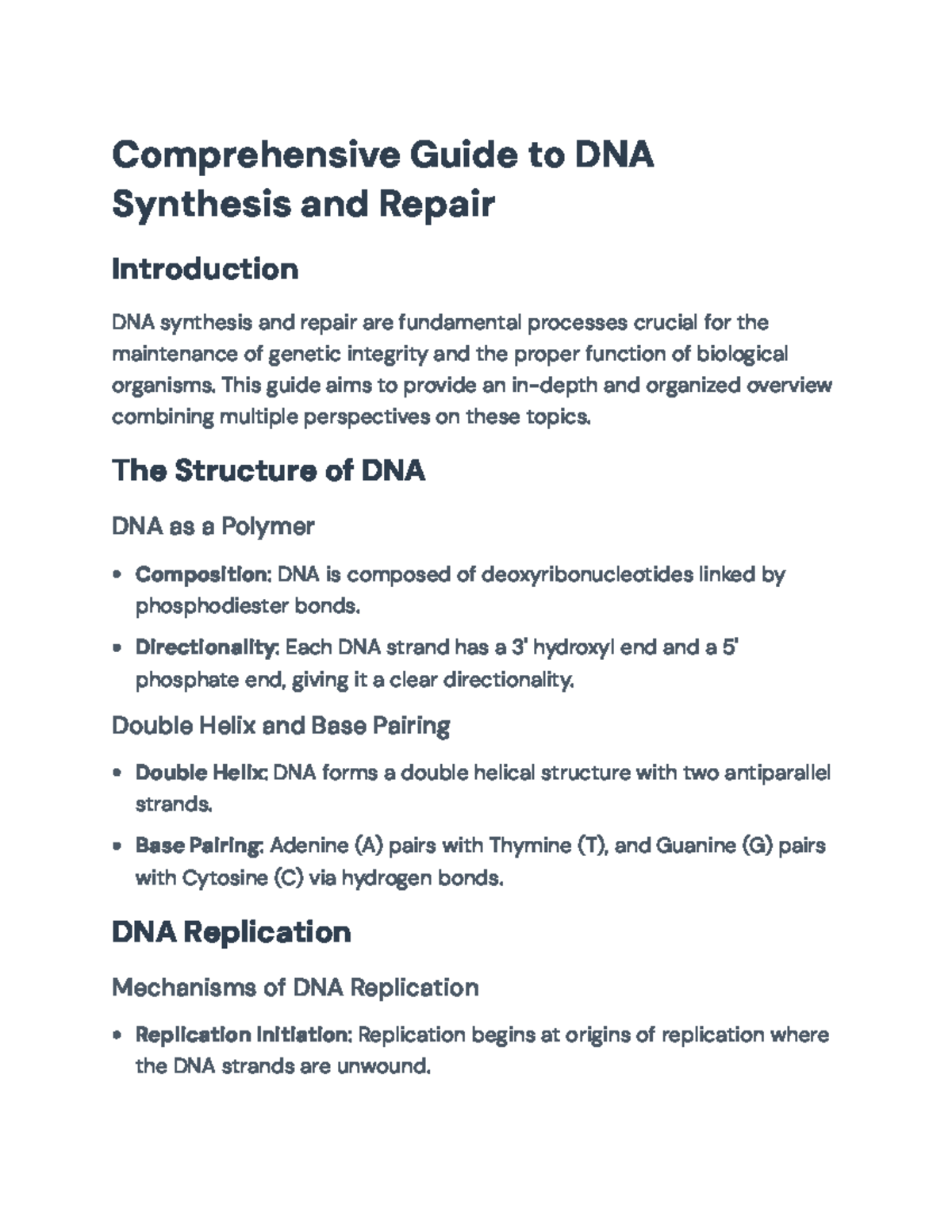 Comprehensive Guide to DNA Synthesis and Repair: Mechanisms ...
