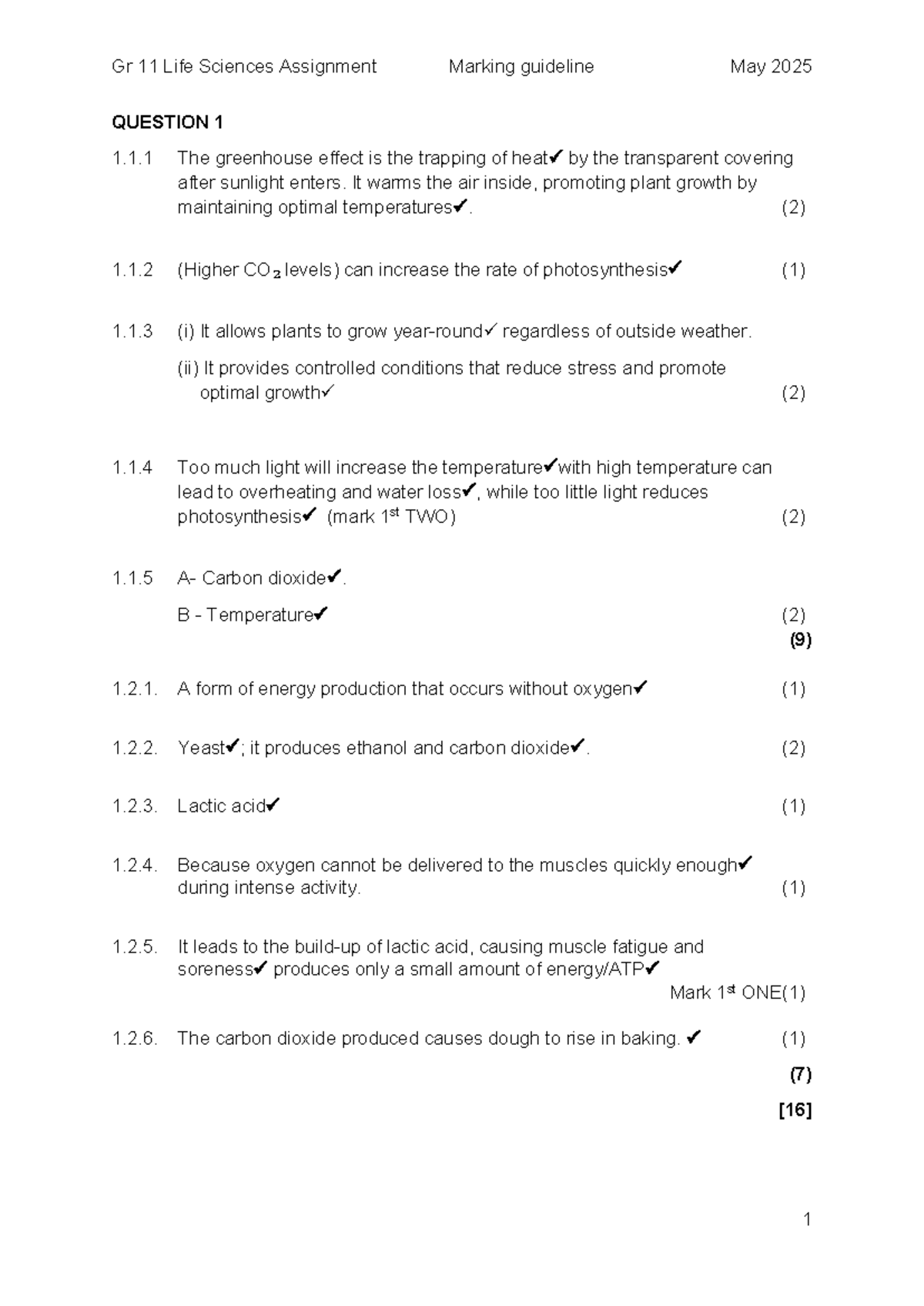Gr 11 Life Sciences Assignment Marking Guideline - May 2025 - Studocu