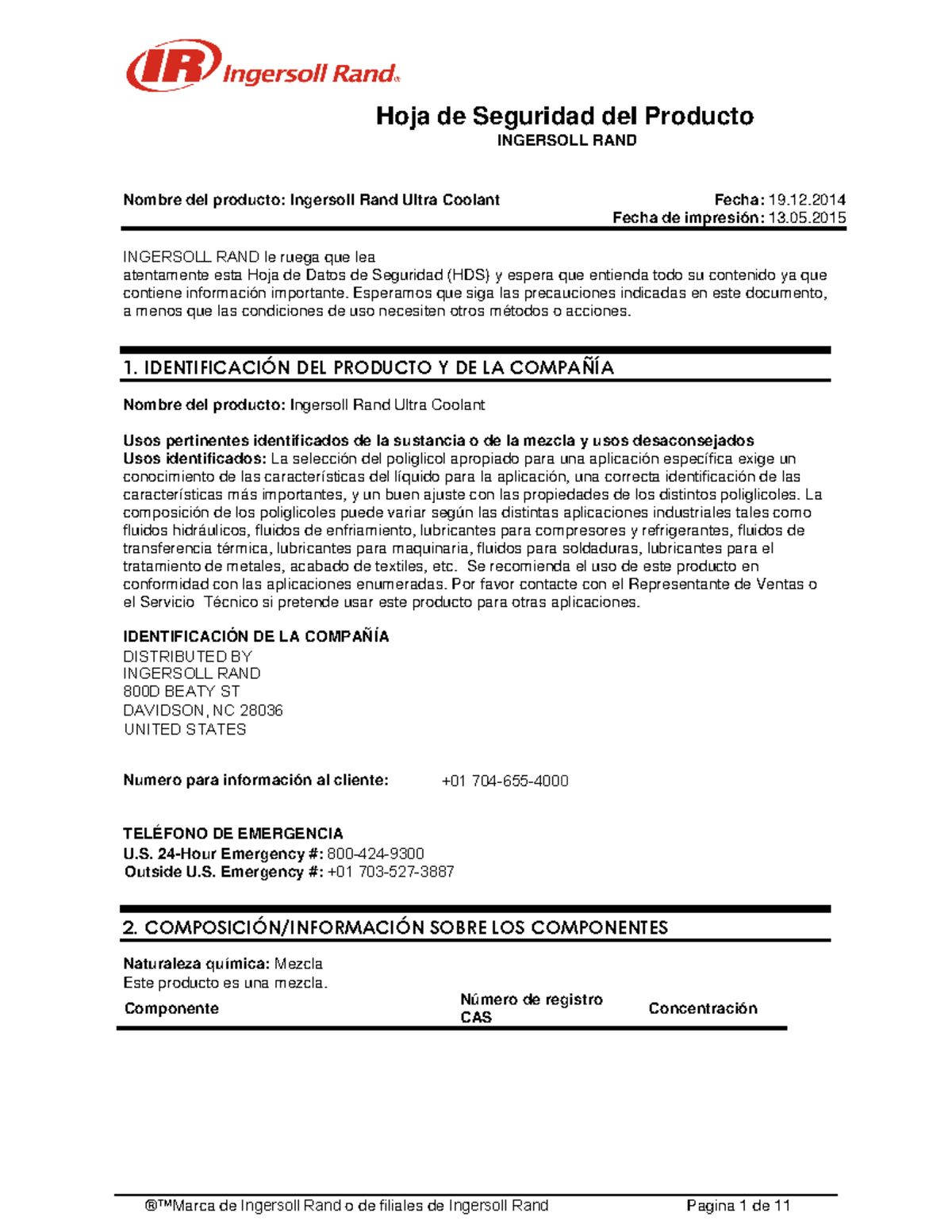 FDS Aceite Lubricante Ultra PLUS Coolant MAR - ®™Marca de Ingersoll ...