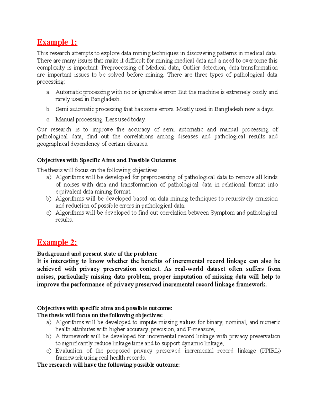 Thesis Proposal Objectives for Data Mining Techniques in Medicine - Studocu