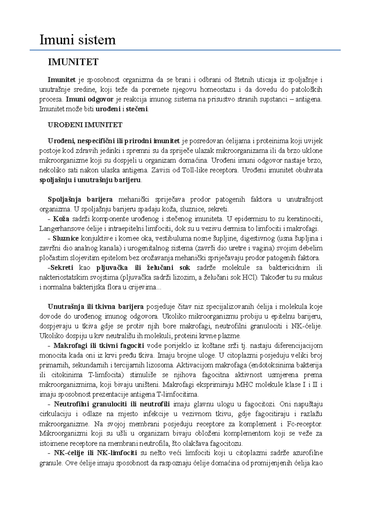 Imuni Sistem: Histologija Urođenog i Stečenog Imuniteta (SM) - Studocu