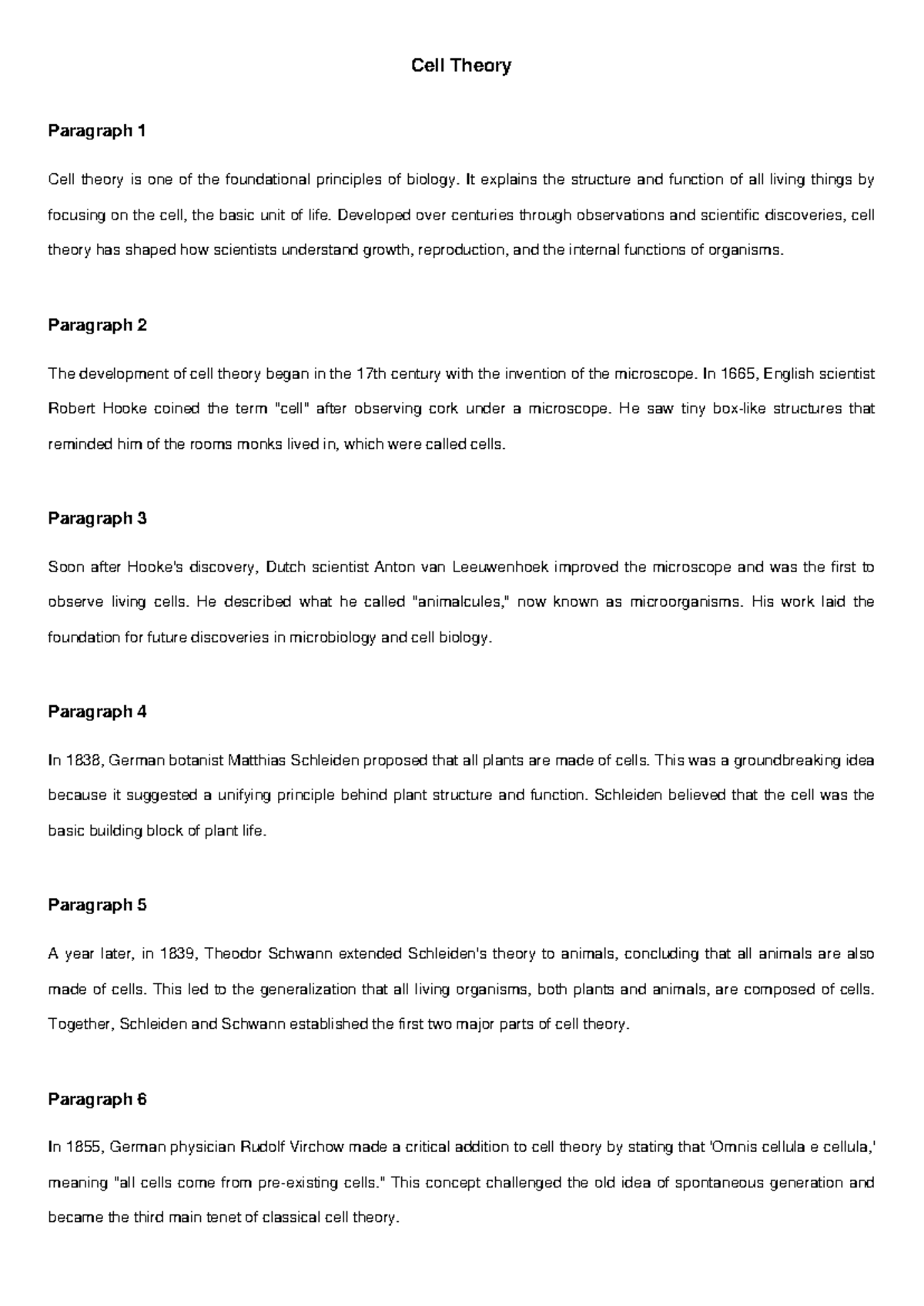 Cell Theory Essay: Foundations and Evolution of Cellular Biology - Studocu