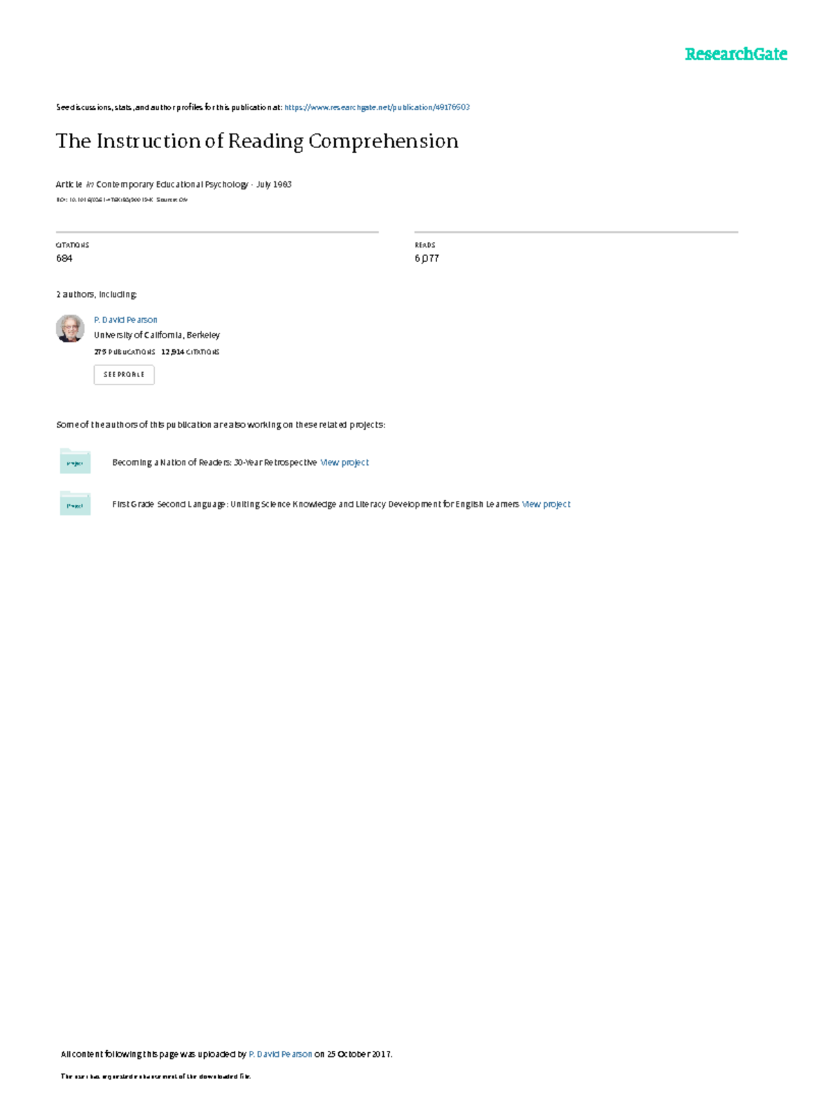 The Instruction of Reading Comprehension: Insights from Pearson ...