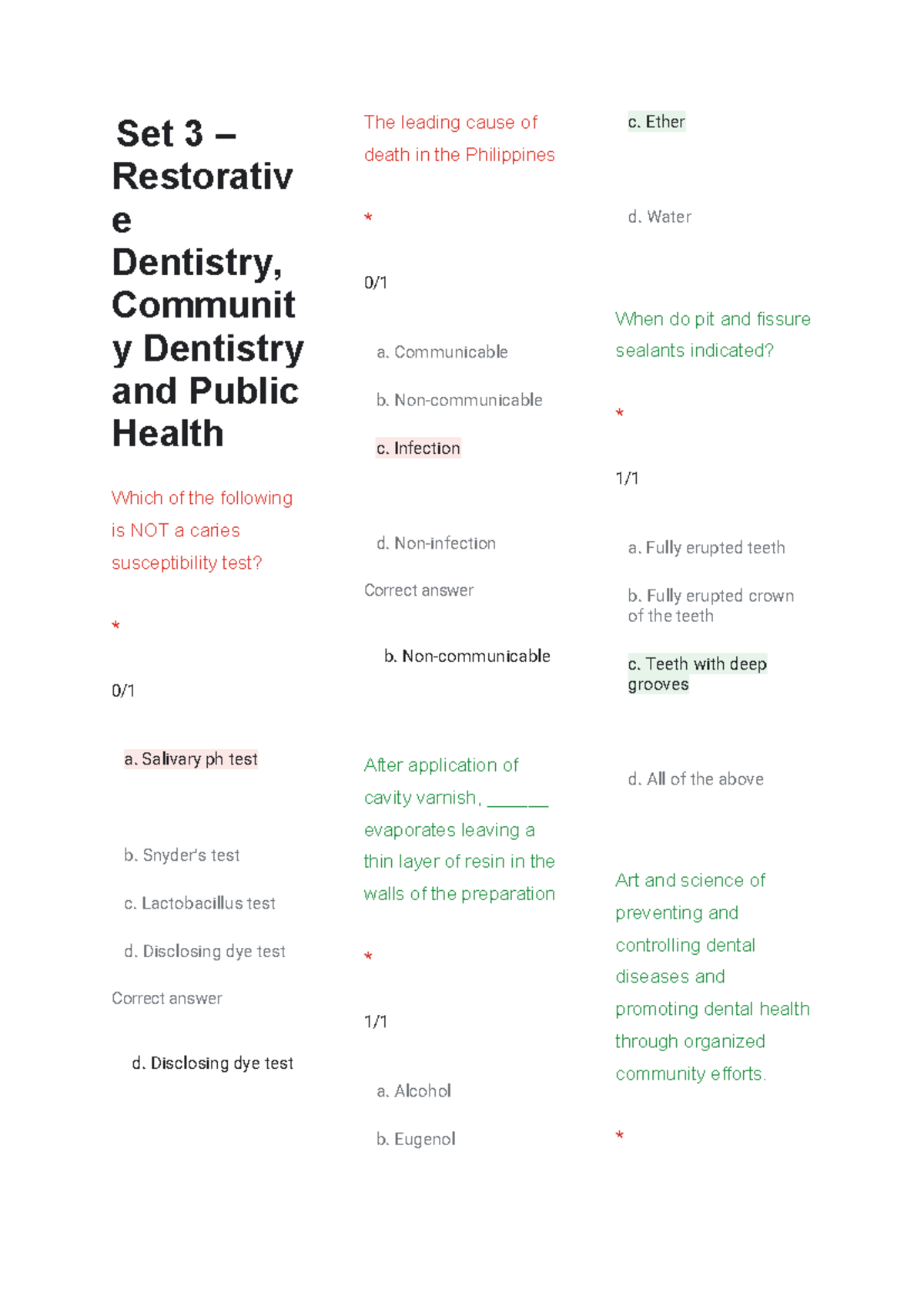 Set 3 – Restorative Dentistry, Community Dentistry & Public Health Exam ...