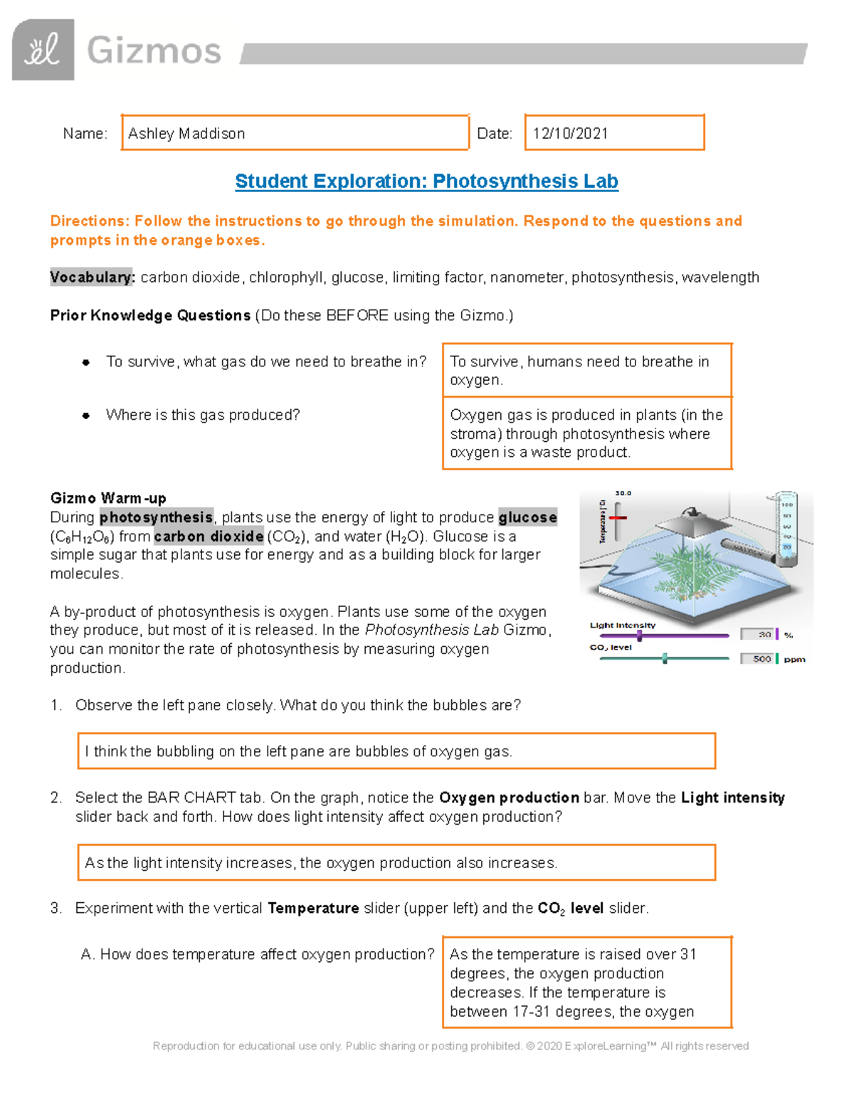 Photosynthesis Lab Exploration - Gizmo Activity Notes - Studocu