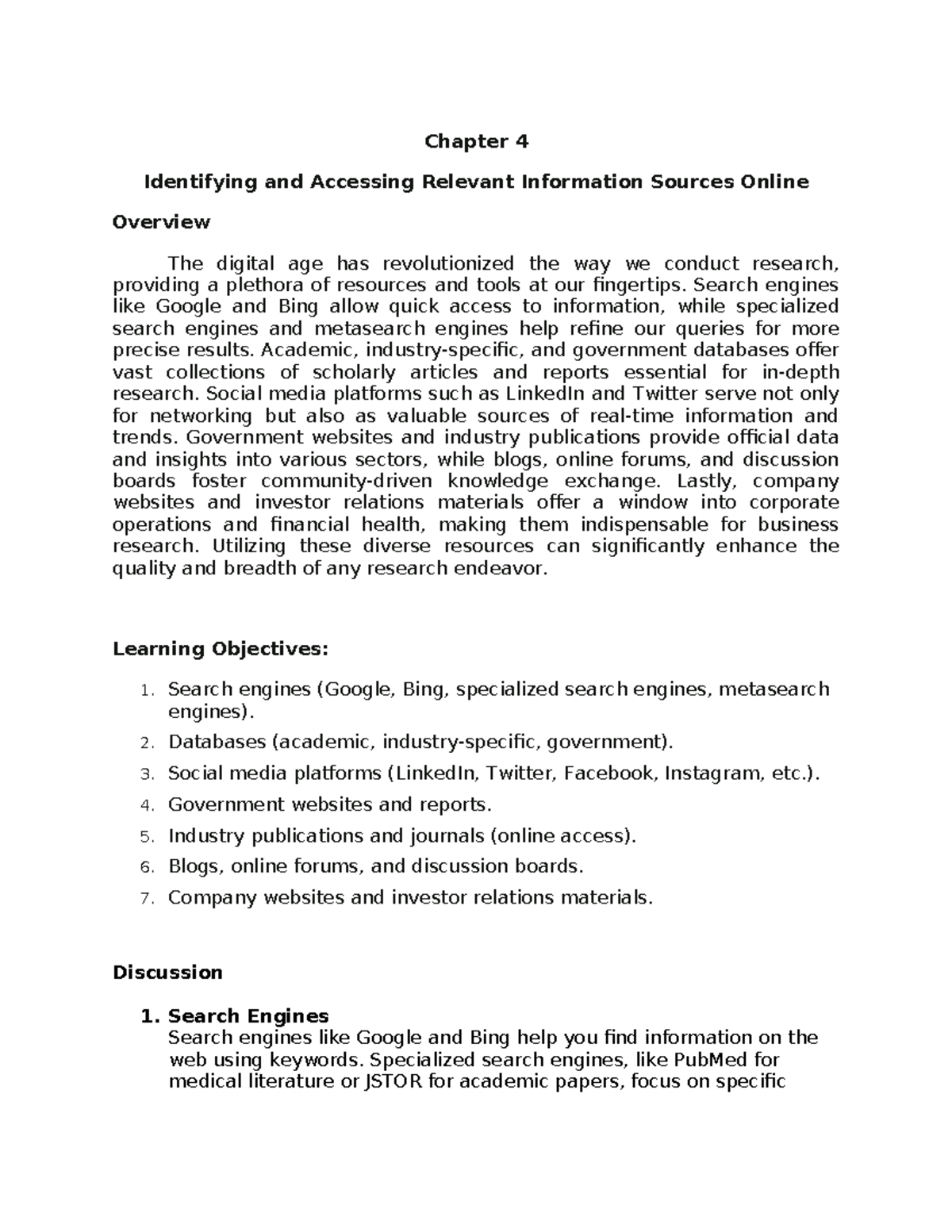 Internet Research Chapter 4 - Chapter 4 Identifying and Accessing ...