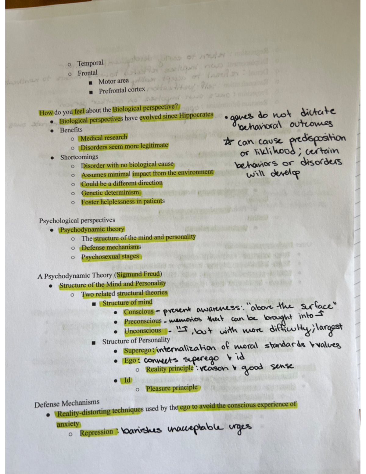Psych of Abnormal Behavior - Temporal Frontal Motor area Prefrontal ...