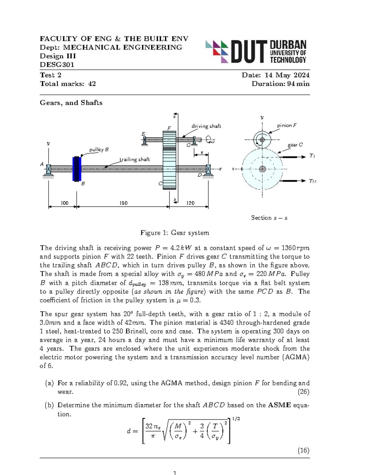 DESG301 Test 2 - Gear System Design & Analysis Notes - Studocu
