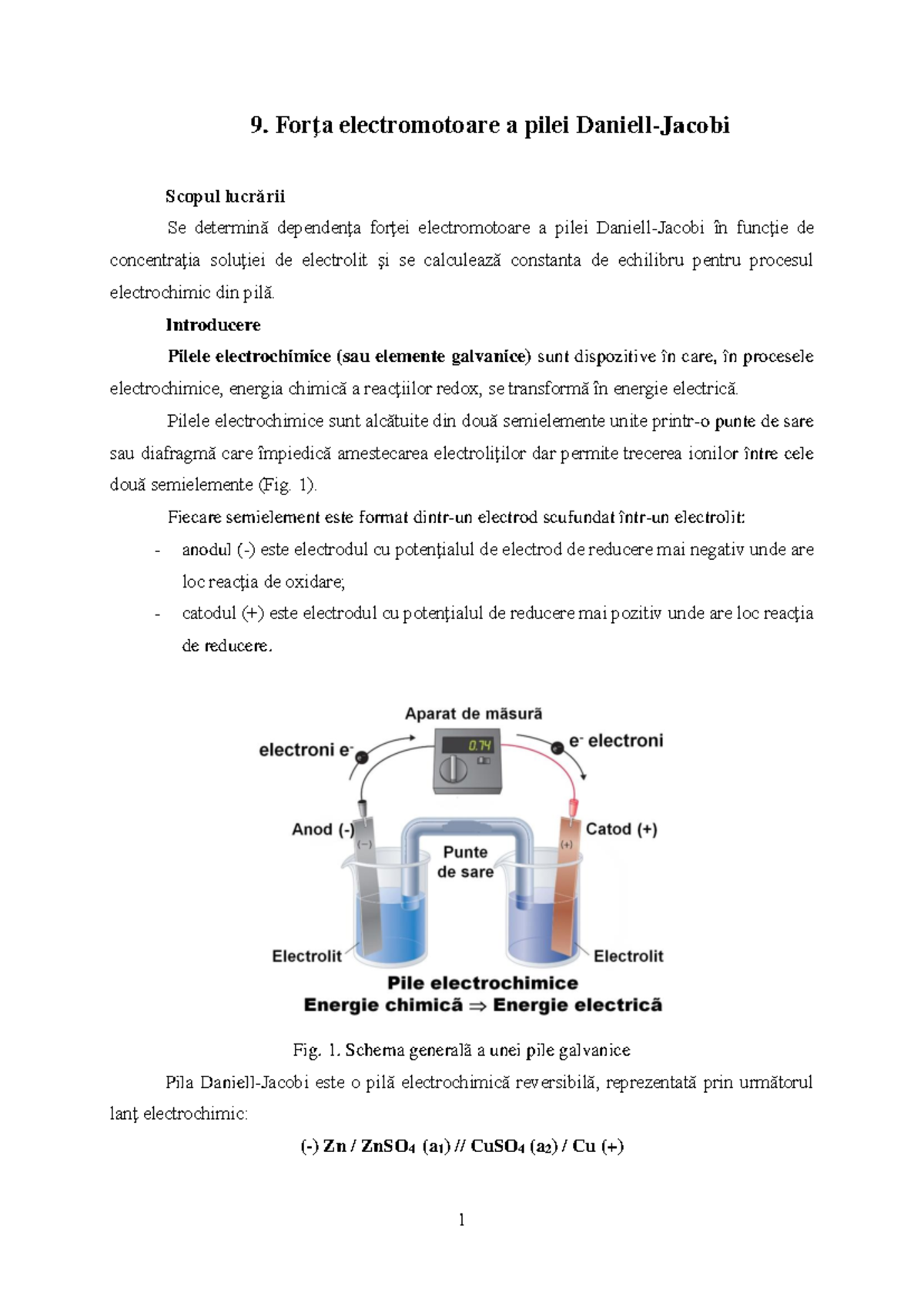 9. Forţa electromotoare a pilei Daniell-Jacobi: Analiza experimentului ...
