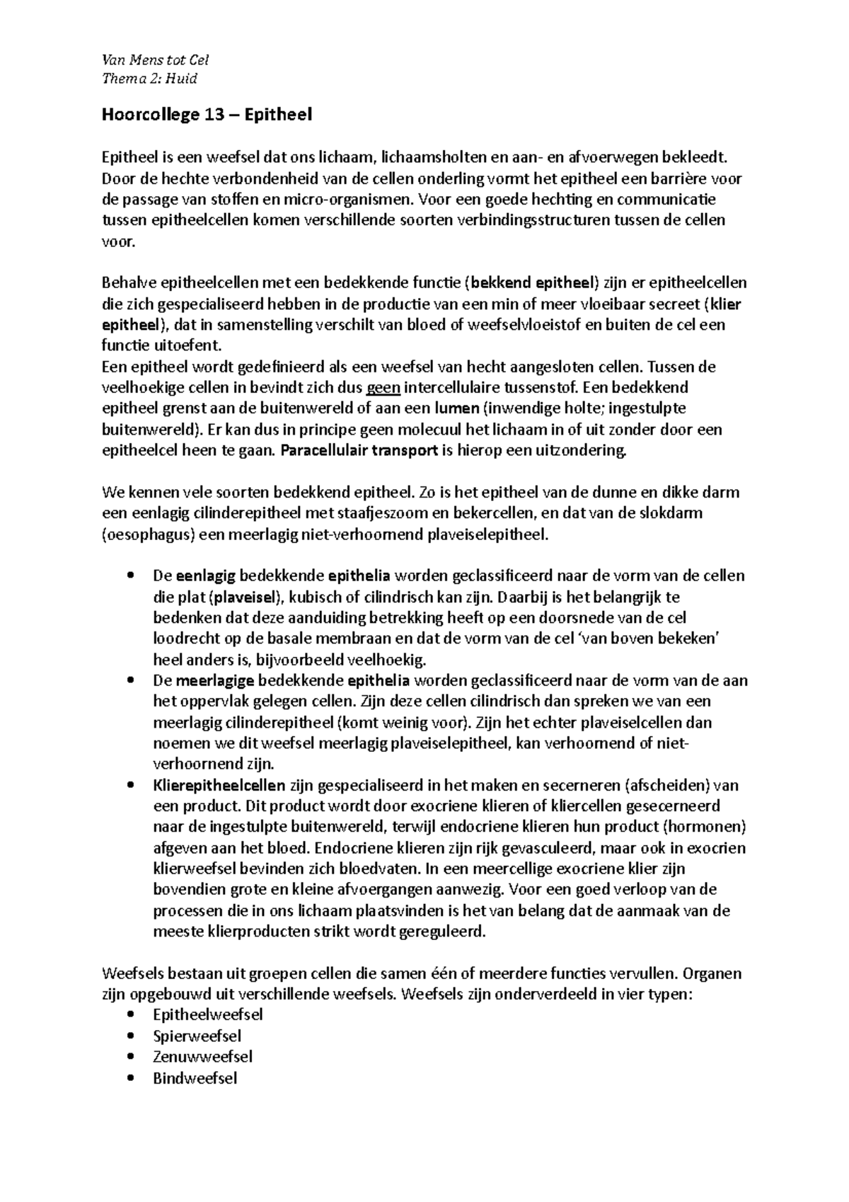 Thema 2: Huid - Epitheel en Bindweefsel in de Menselijke Anatomie ...