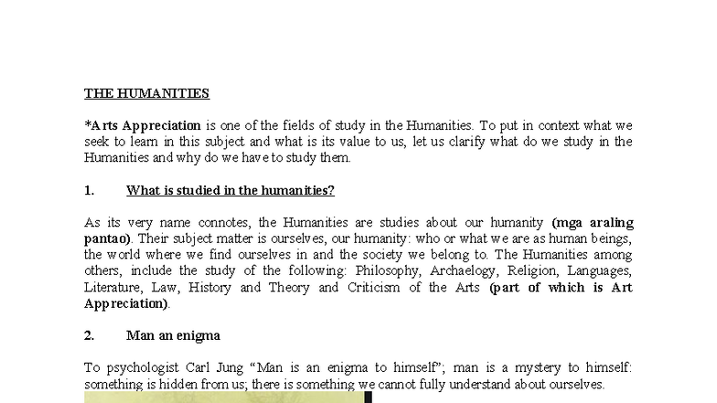 HUMSS 101: Understanding Humanity Through the Humanities - Studocu