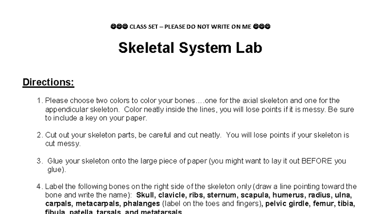 10-10-25-Skeletal System Lab: Axial & Appendicular Coloring Guide - Studocu
