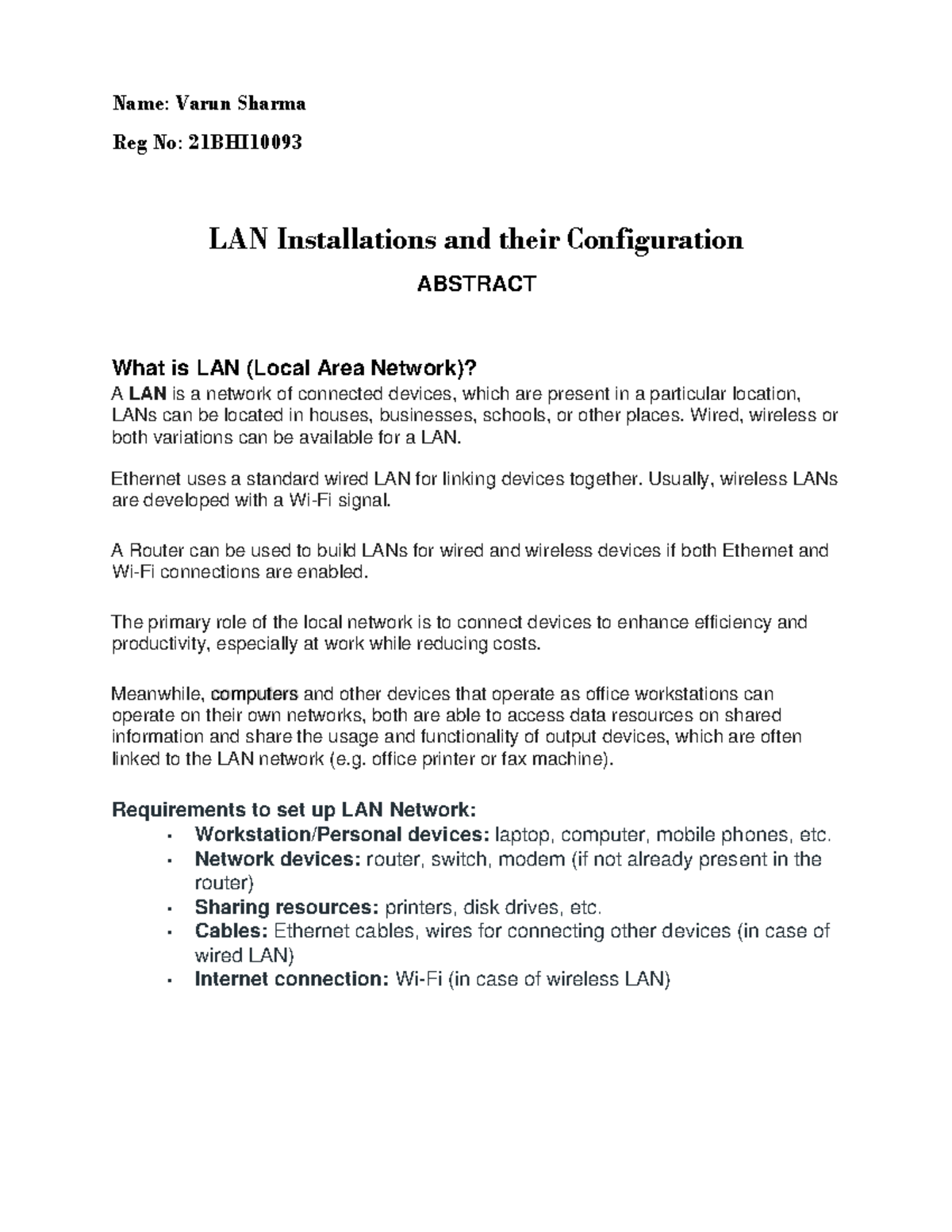 LAN Installations and Configuration Guide - Varun Sharma 21BHI - Studocu