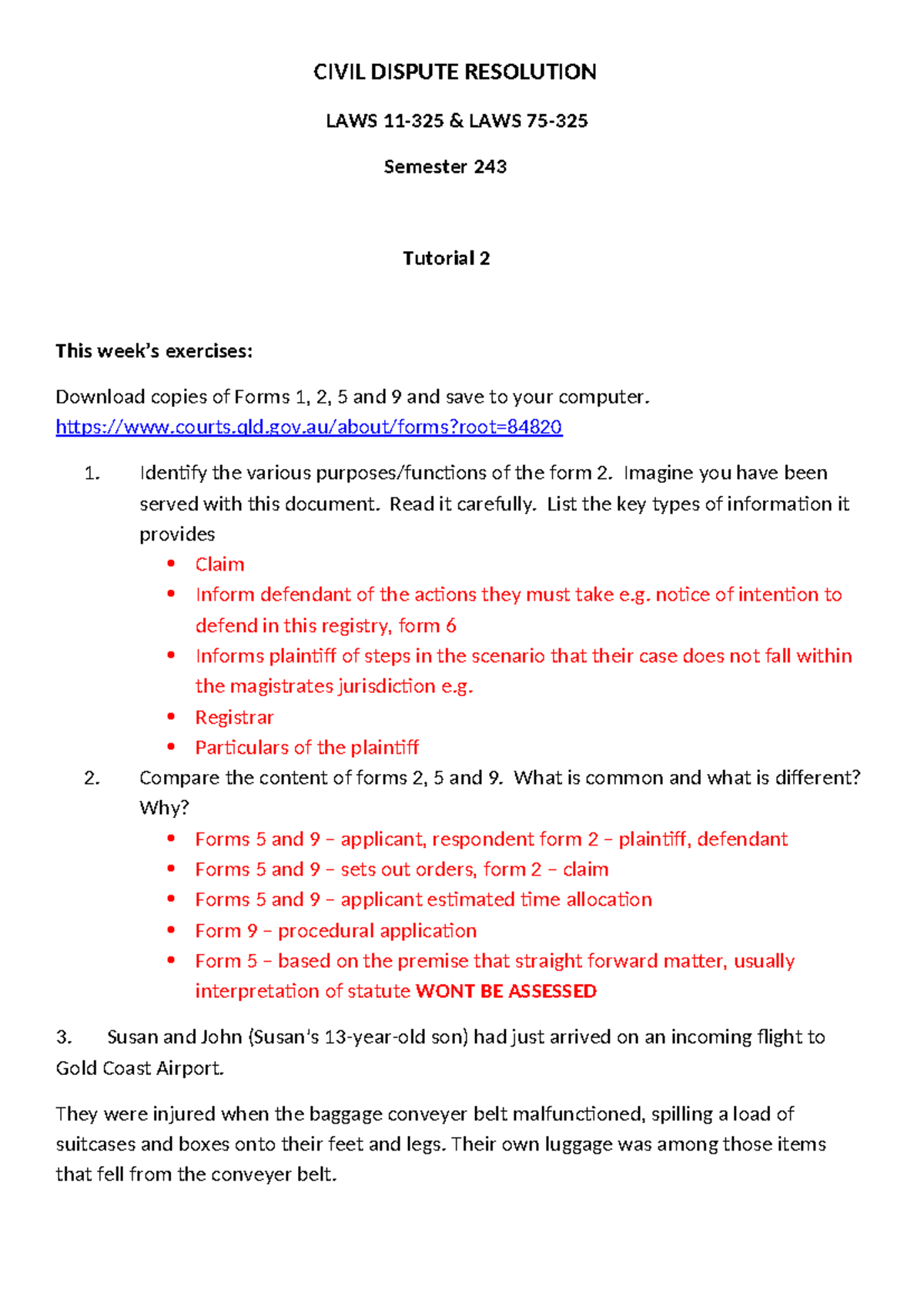 CIVIL DISPUTE RESOLUTION: LAWS 11-325 & LAWS 75-Tutorial 2 Week 3 - Studocu