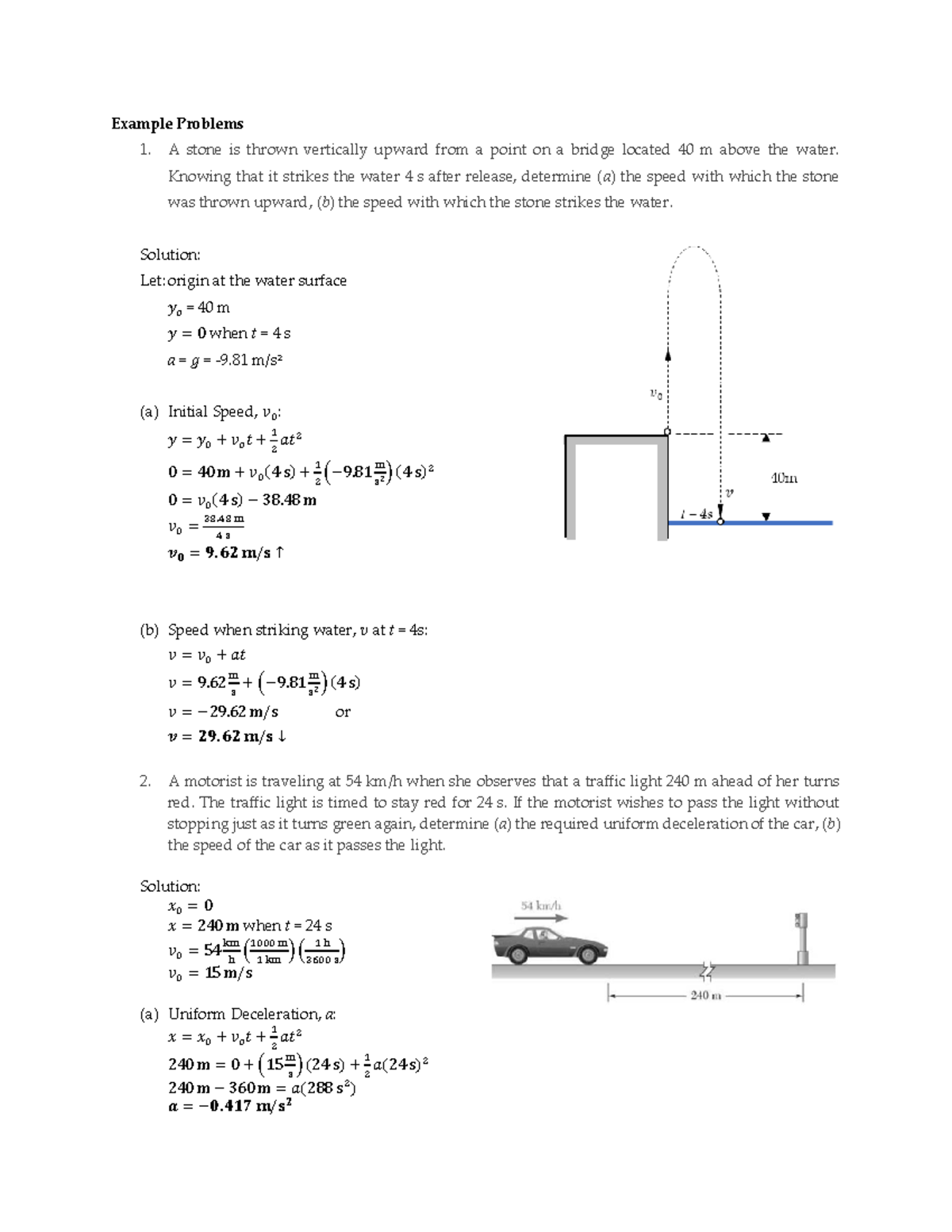Example Problems in Rectilinear Motion: Physics 101 - Studocu