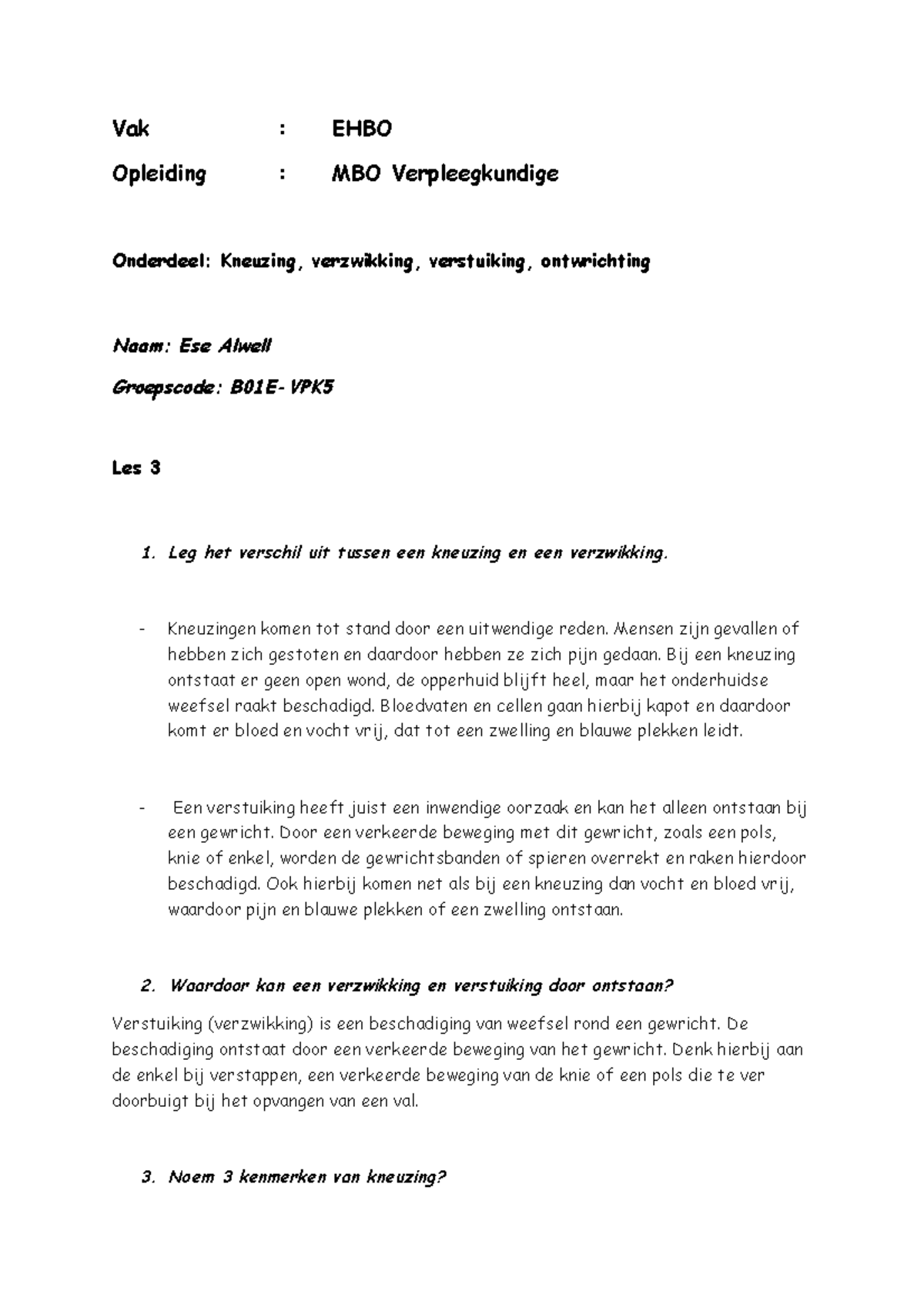 Kneuzing, Verzwikking, Verstuiking en Ontwrichting - EHBO Les B01E-VPK ...