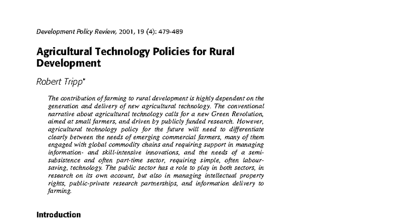 Agricultural Technology Policies for Rural Development (12093121) - Studocu