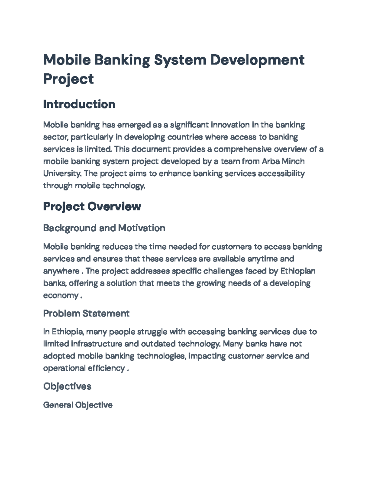 Mobile Banking System Development Project Overview for Ethiopian Banks ...