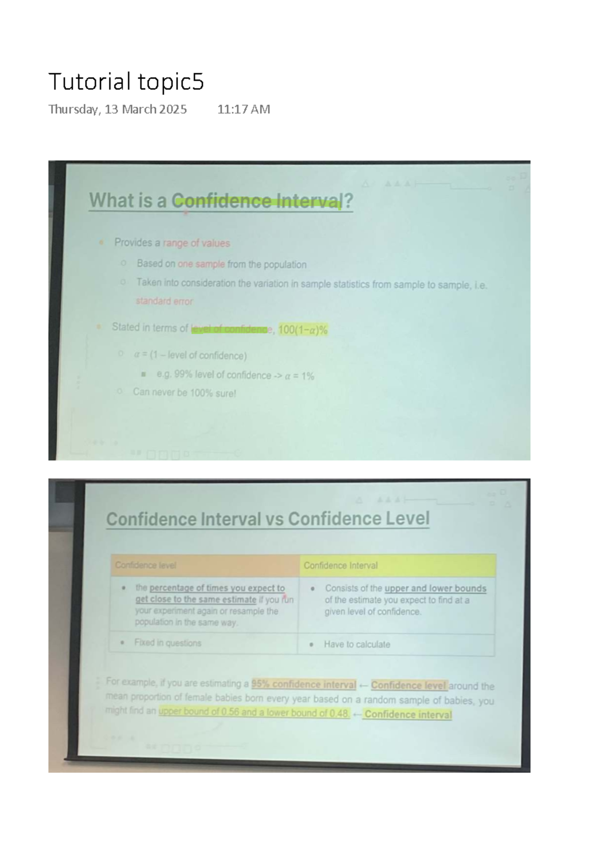 Tutorial Topic 5: Understanding Confidence Intervals and Estimation ...