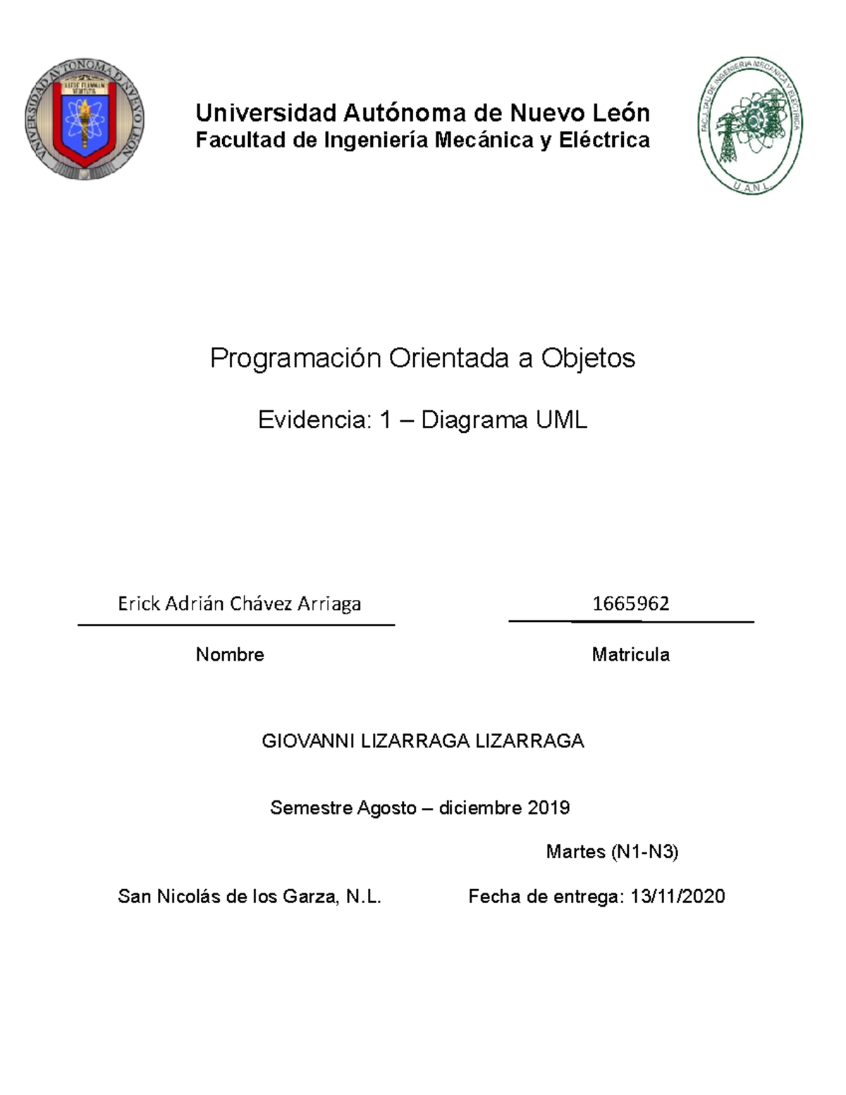 Evidencia 1: Diagrama UML en Programación Orientada a Objetos - 1665962 - Studocu