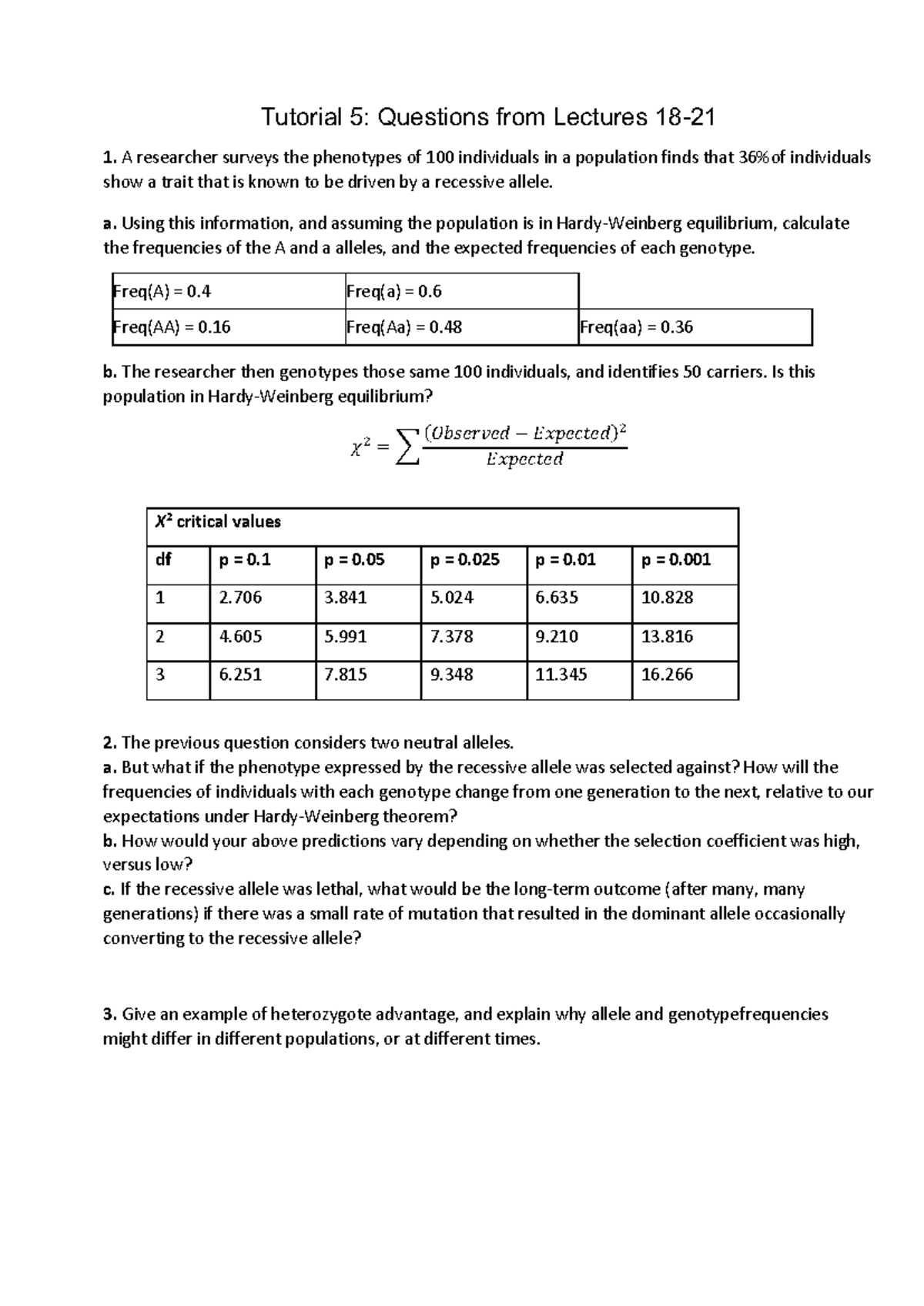 GEGE2001 Tutorial 5 Questions - Tutorial 5: Questions from Lectures 18 ...