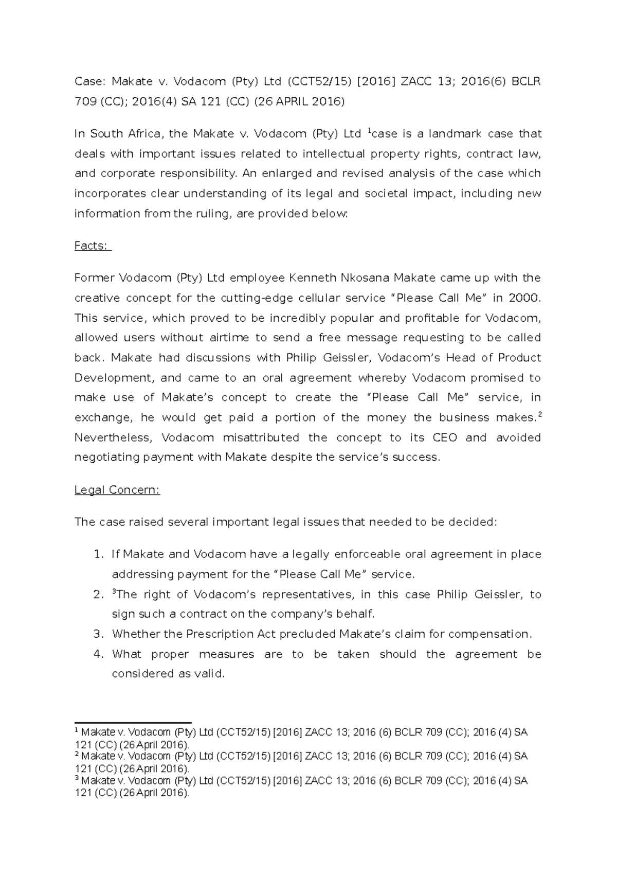 IRM Assignment 2 - Analysis of Makate v. Vodacom Case Study - Studocu