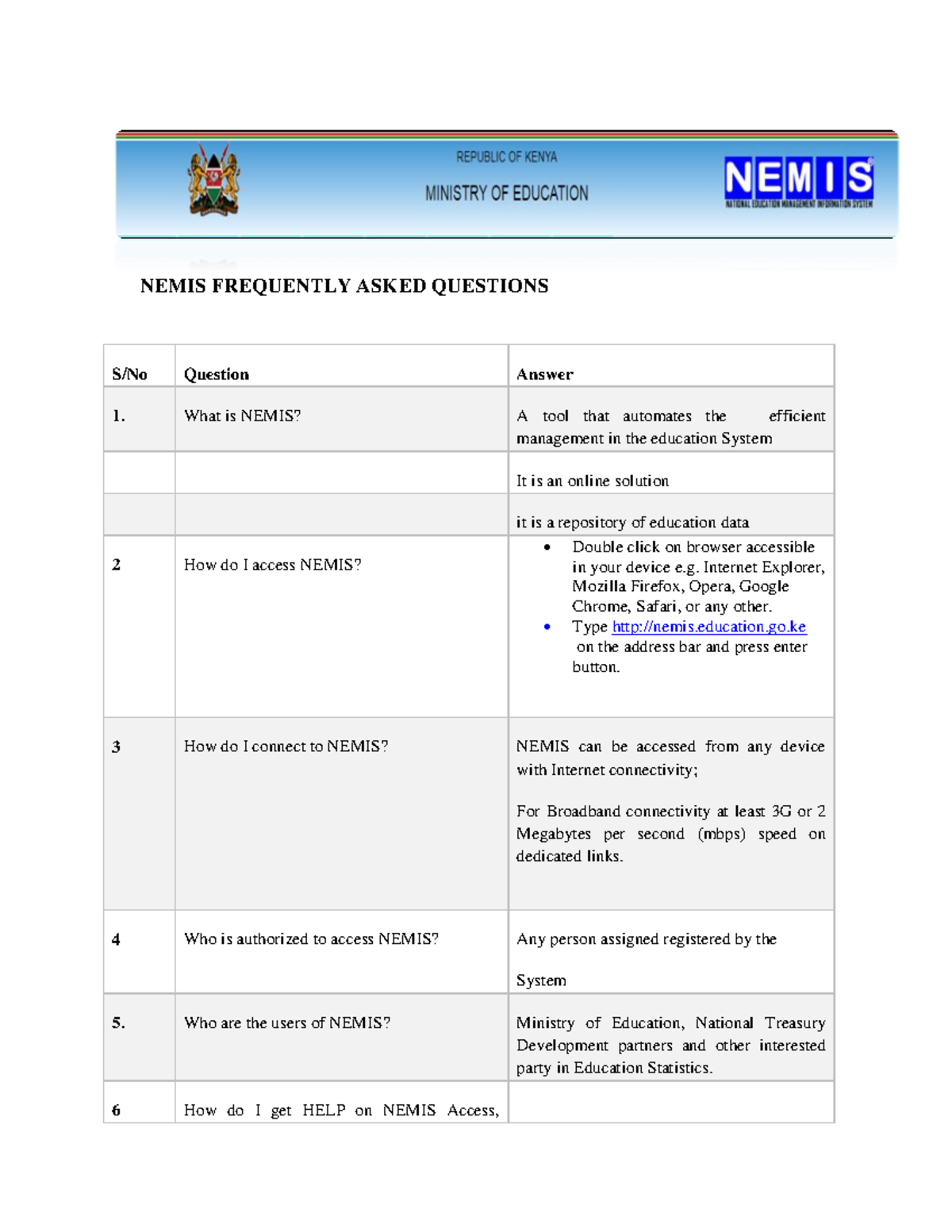 Nemis Frequently Asked Questions - NEMIS FREQUENTLY ASKED QUESTIONS S ...
