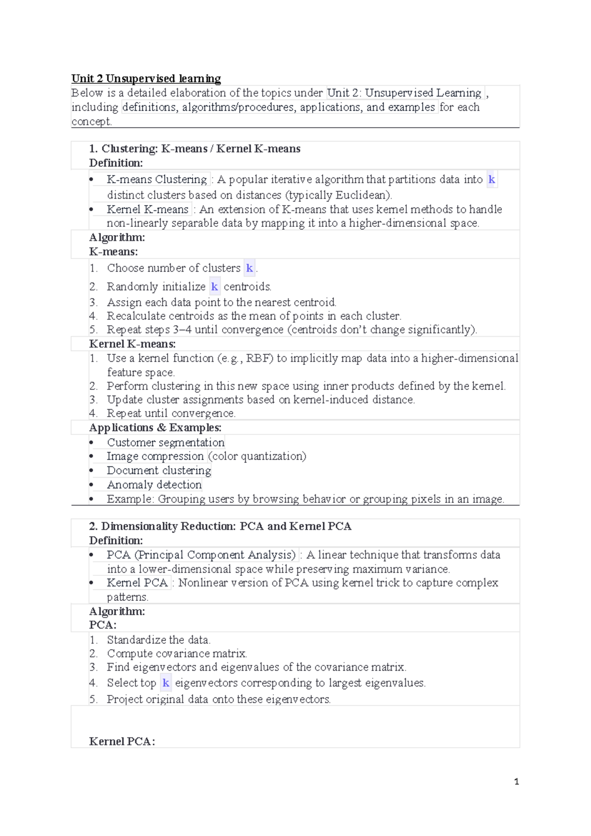Unit 2: Unsupervised Learning Concepts and Applications - Studocu