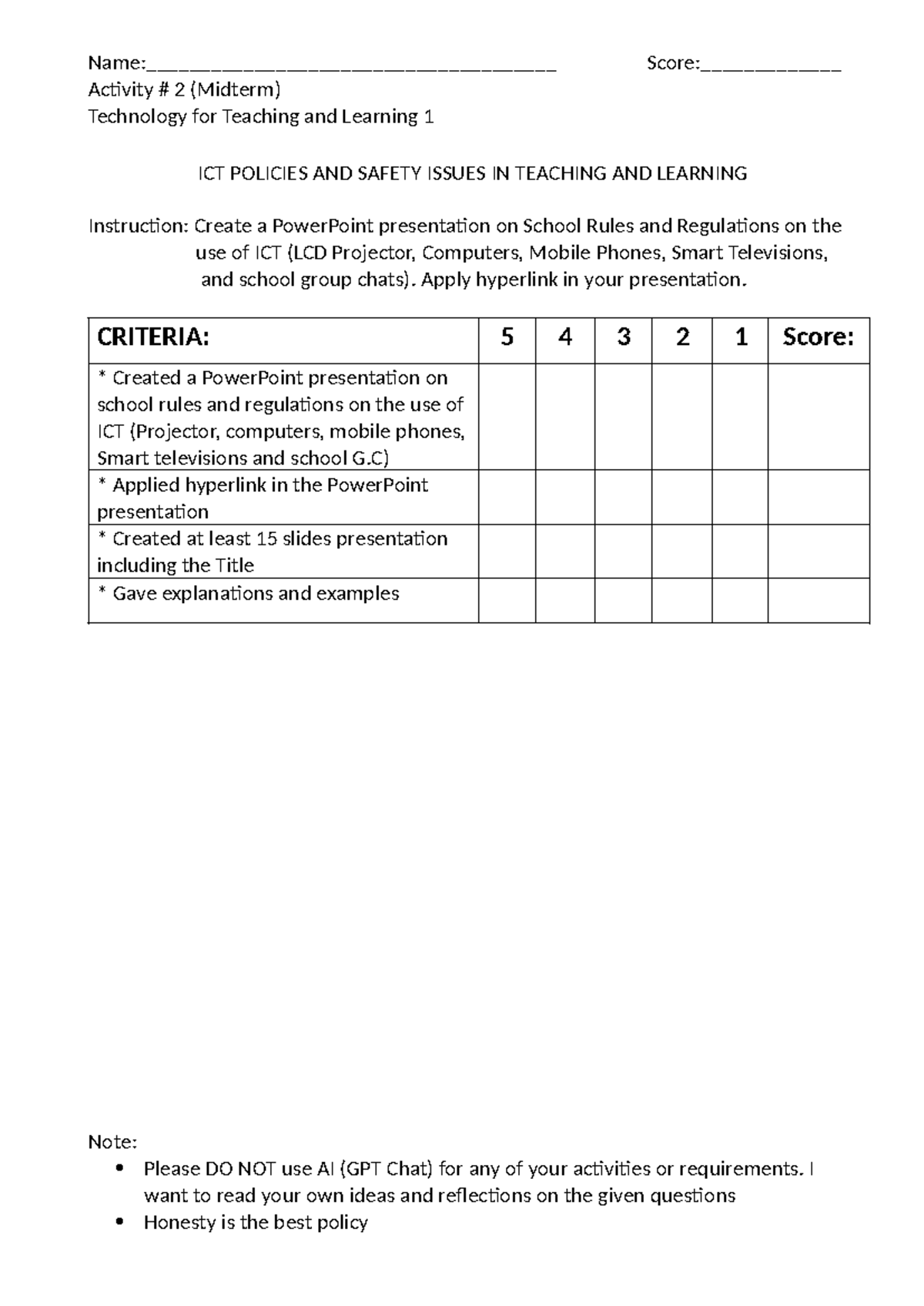 Activity 2 (Midterm) PowerPoint on ICT Policies & Safety Issues - Studocu